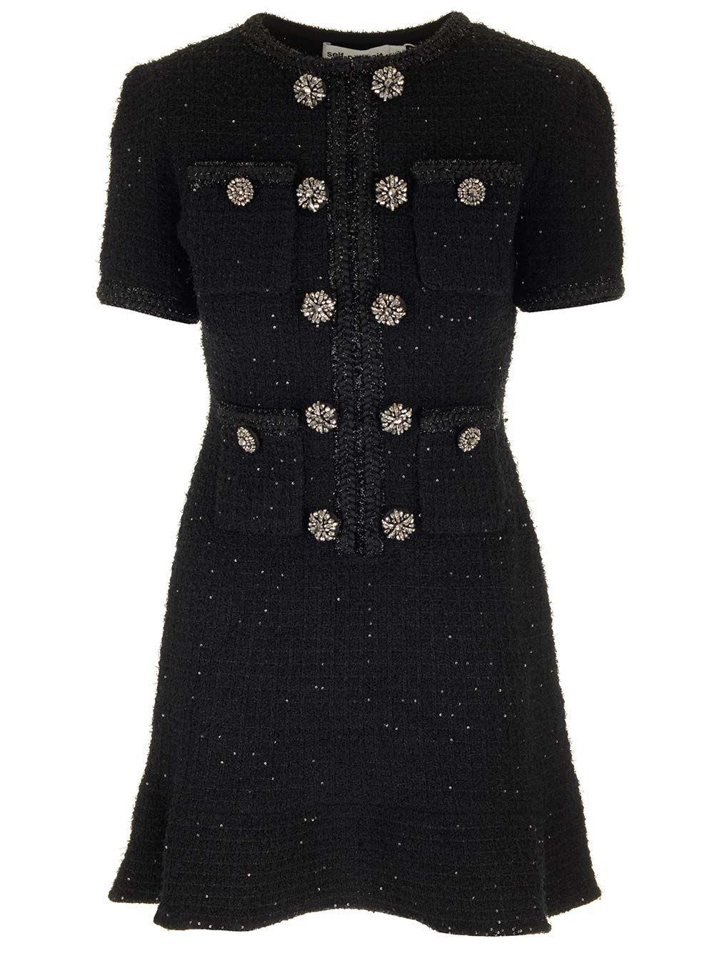 Self-Portrait Tweed Mini Dress in Black | Lyst
