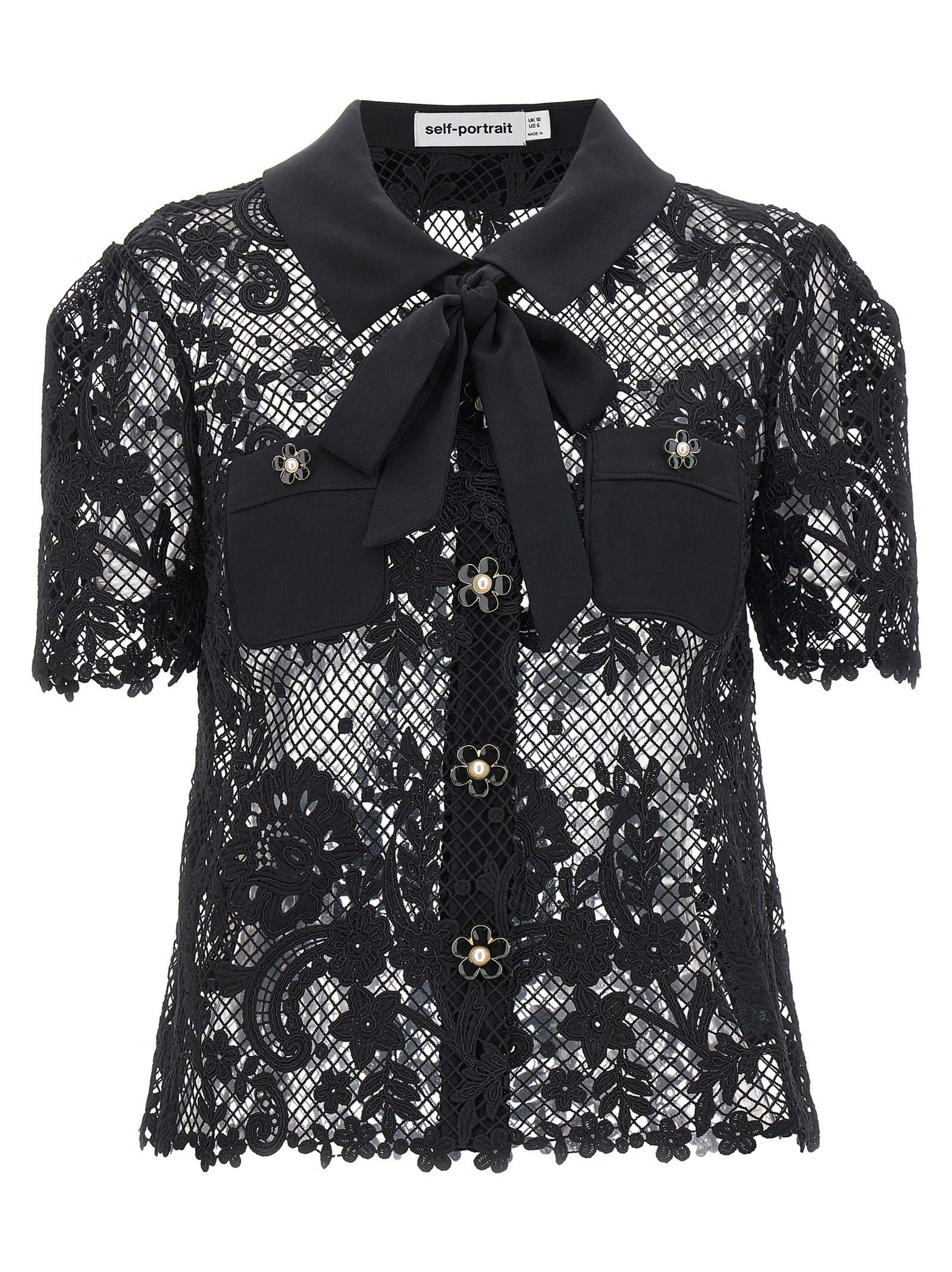 Self Portrait Lace Pussy Bow Tops In Black Lyst