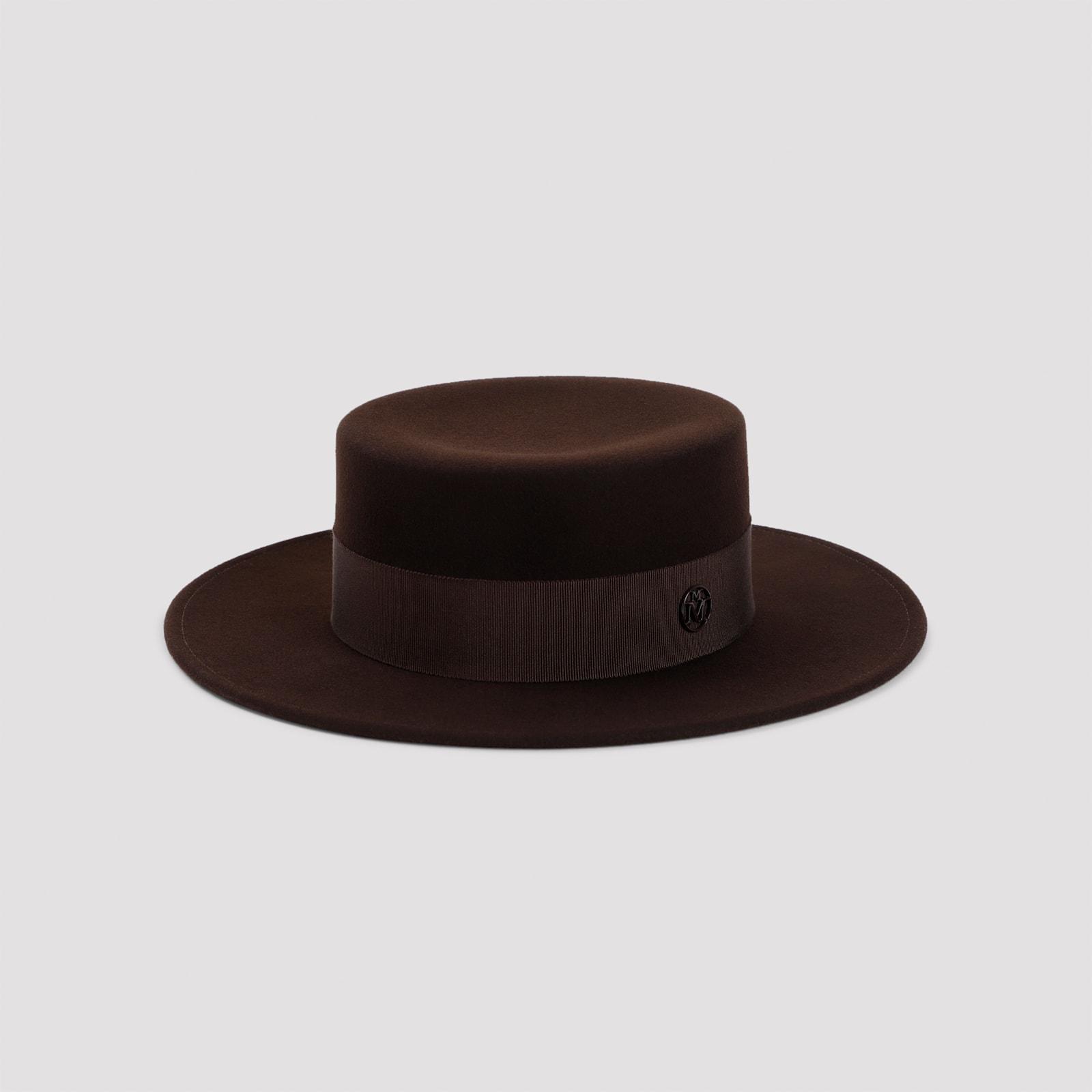 Maison Michel Wool Felt Boater Hat in Brown | Lyst