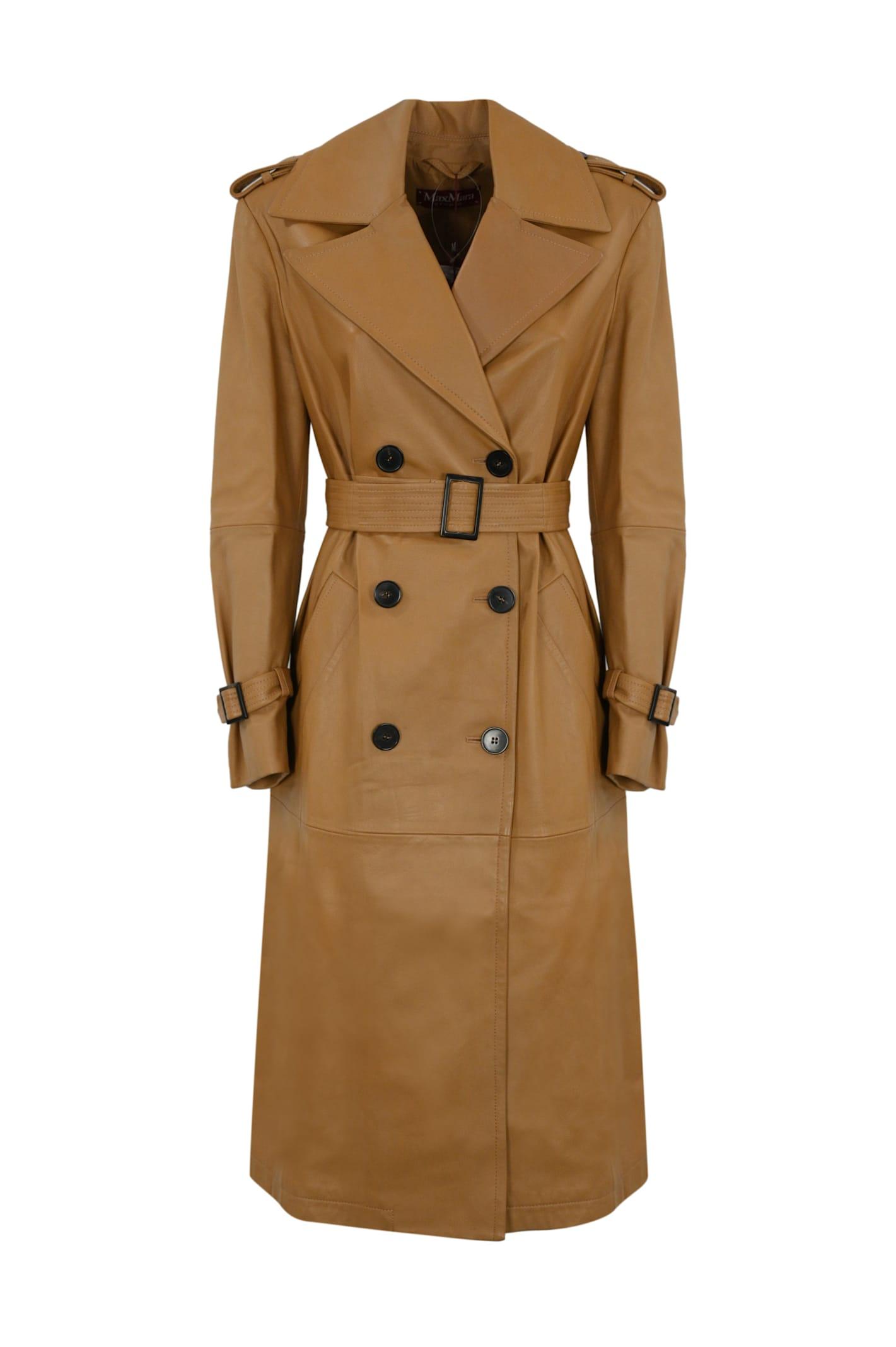 Max Mara Mangiaro Nappa Trench Coat in Natural | Lyst