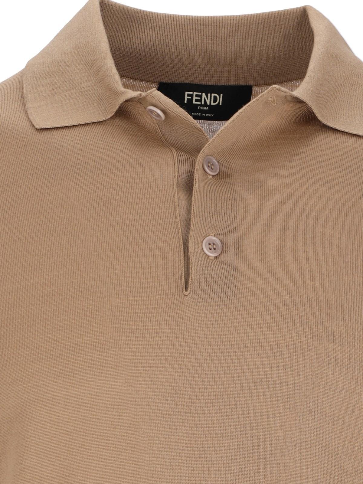 Fendi Logo Knit Polo Shirt in Natural for Men | Lyst