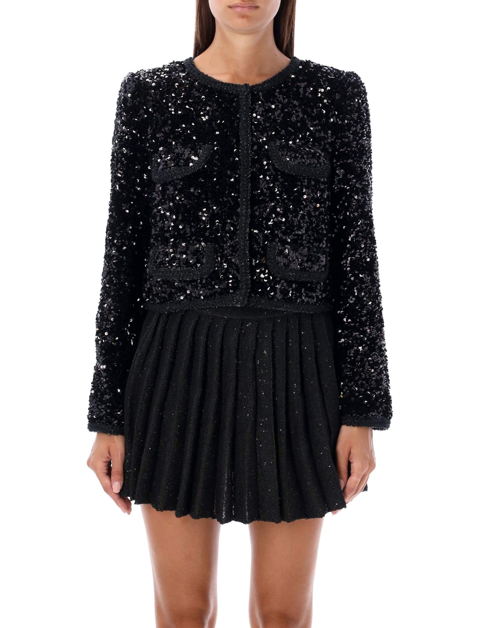 Self-Portrait Black Sequin Cropped Jacket | Lyst