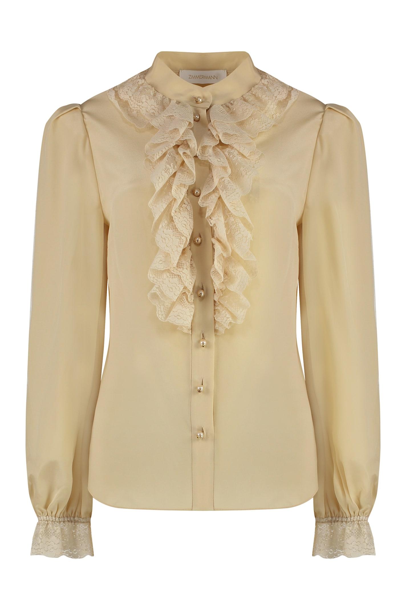 Zimmermann Silk Blouse With Lace Ruffles And Embellished Buttons in ...