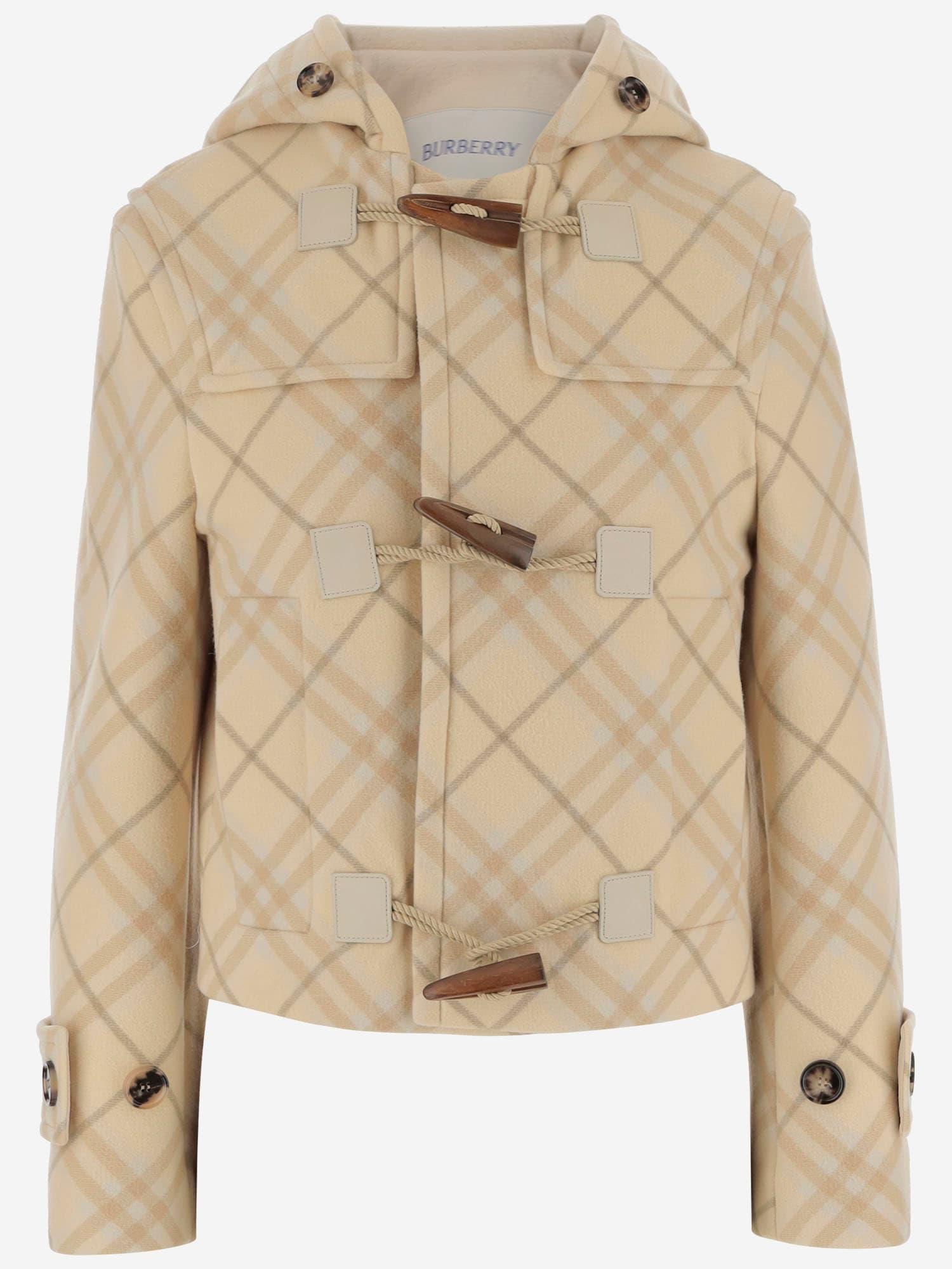 Burberry Wool Blend Jacket With Check Pattern in Natural | Lyst
