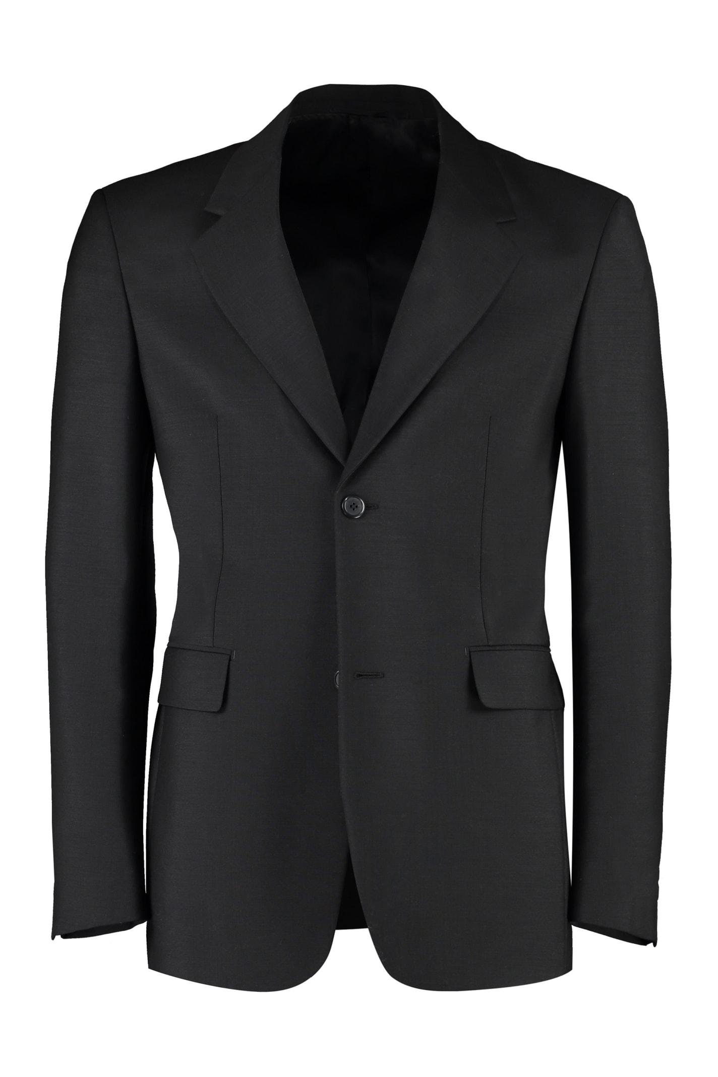 Prada Padded Shoulders Wool And Mohair Blazer in Black for Men | Lyst