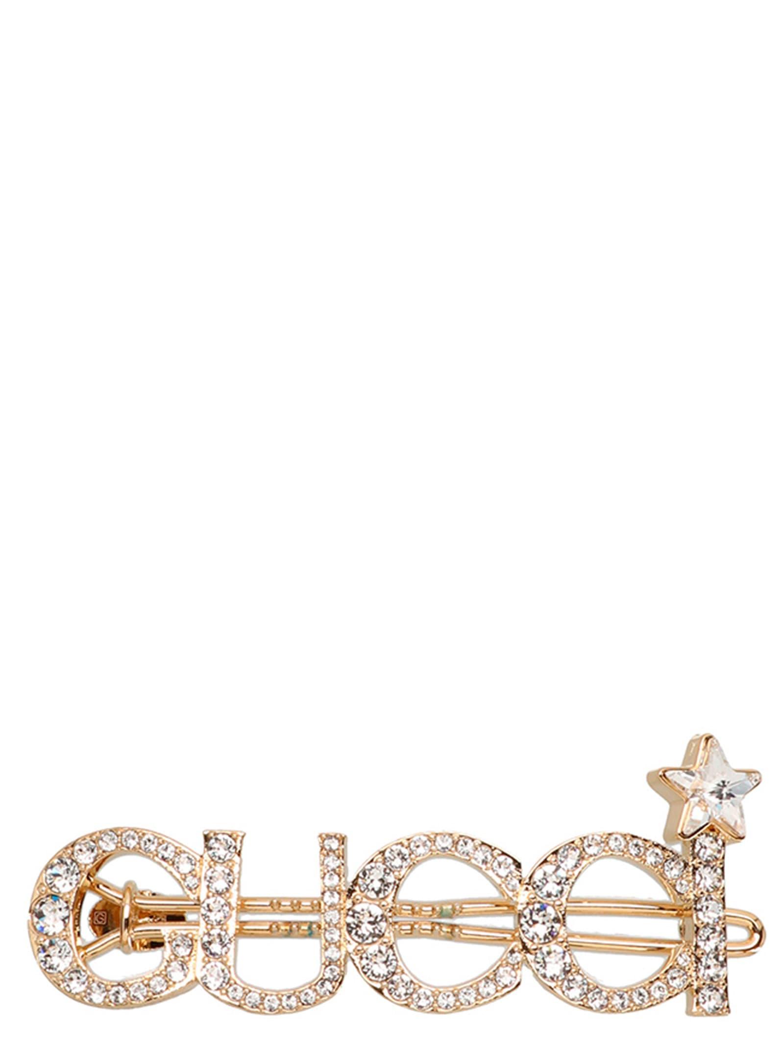 Gucci Crystal Logo Hairpin in Natural | Lyst