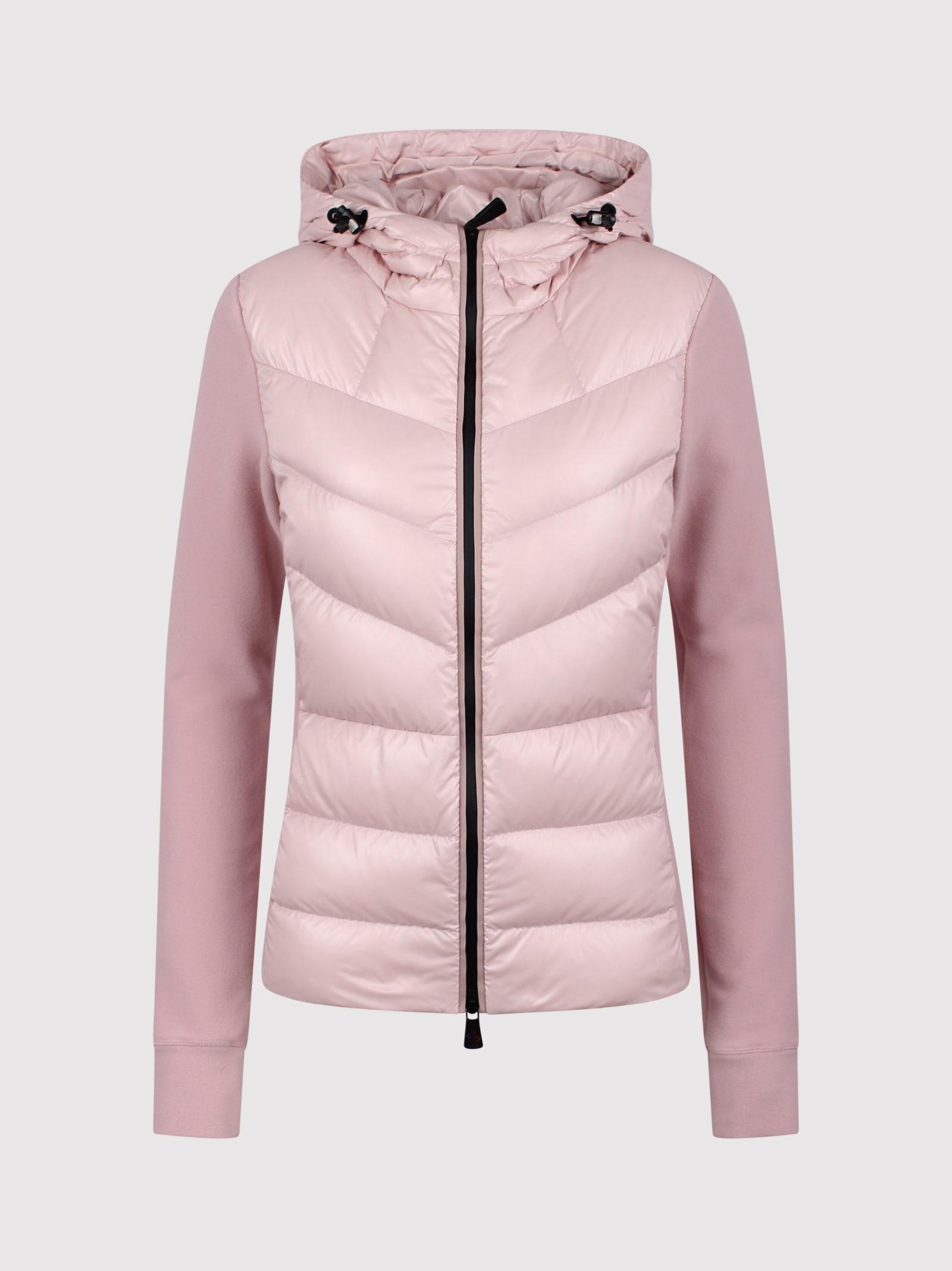 Moncler Quilted Nylon & Stretch Fleece Hooded Cardigan in Pink | Lyst
