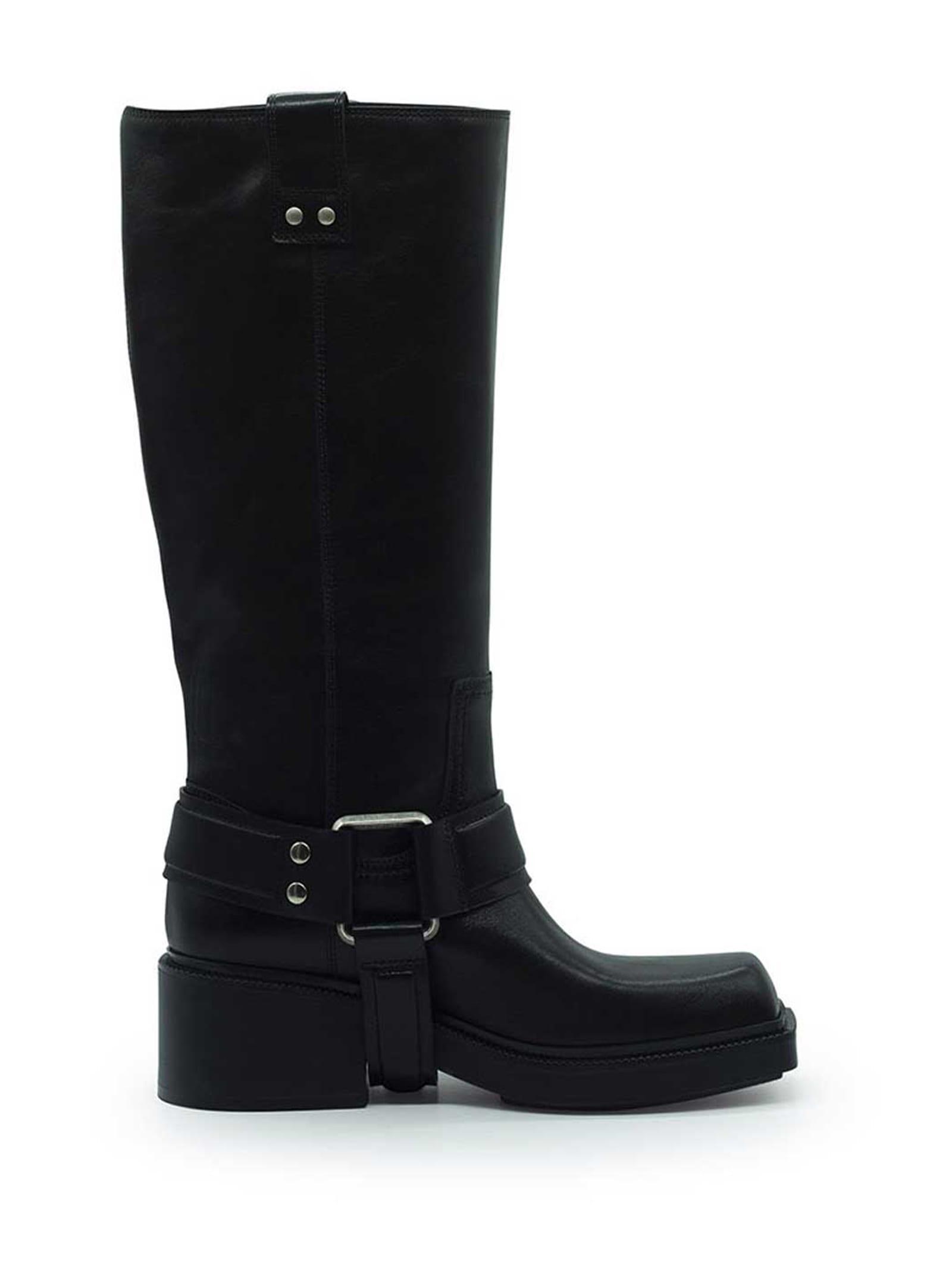 Vic Matié Black Leather Fringed Knee-High Boots | Lyst