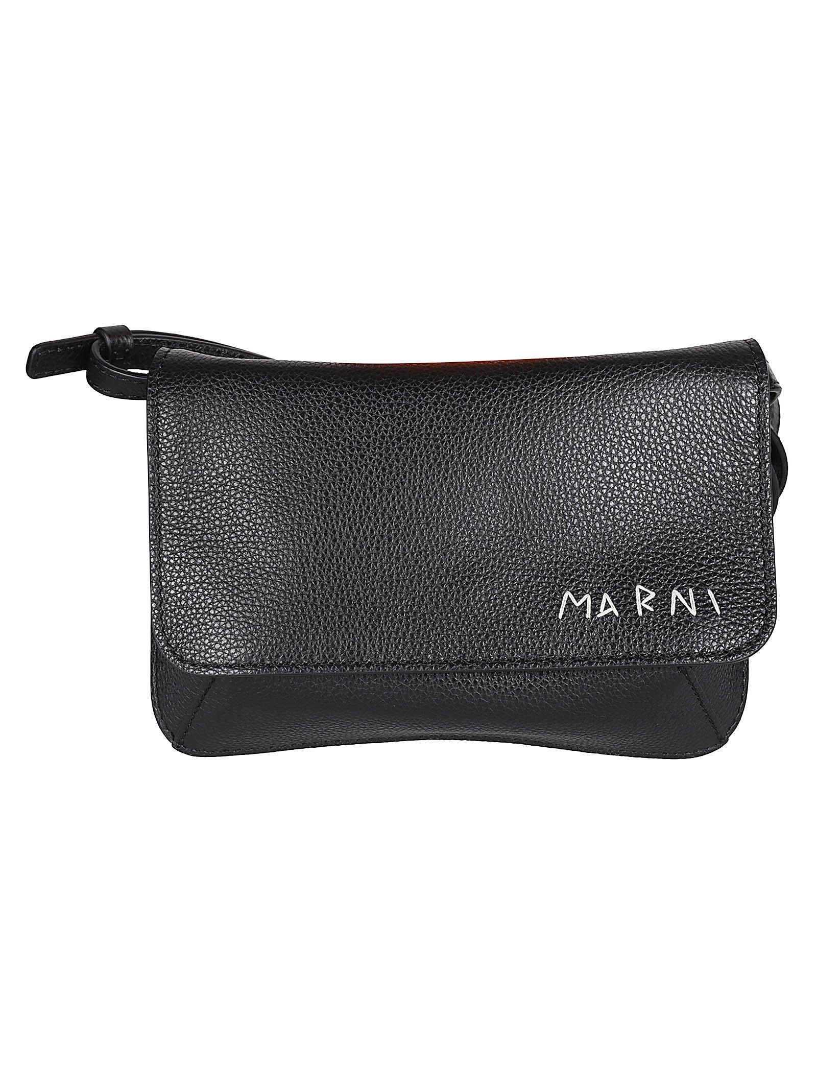 Marni Logo Flap Shoulder Bag in Black | Lyst