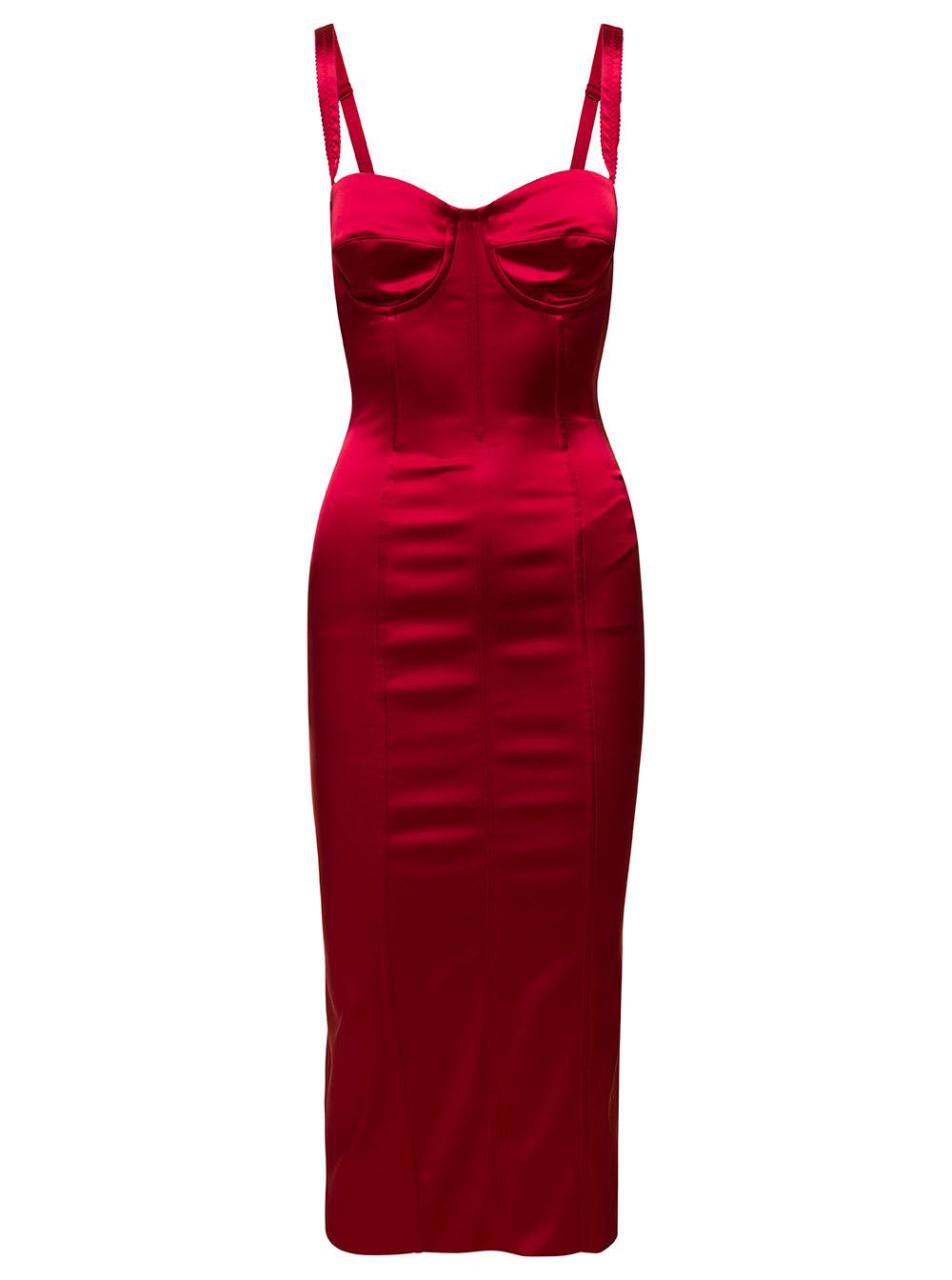 Dolce & Gabbana Longuette Red Dress Wuth Bustier Details In Satin Woman ...