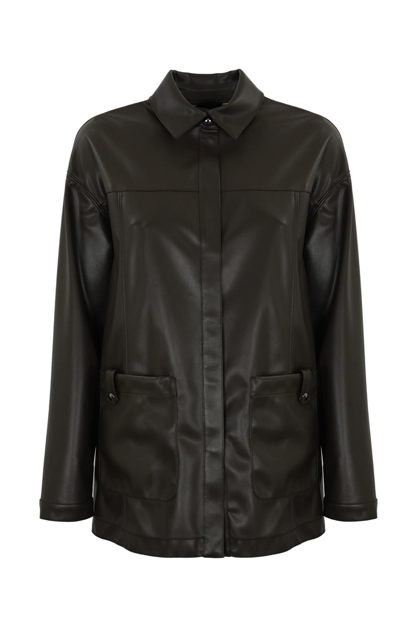 Max Mara Quantum Shirt Jacket With Leather Effect in Black | Lyst