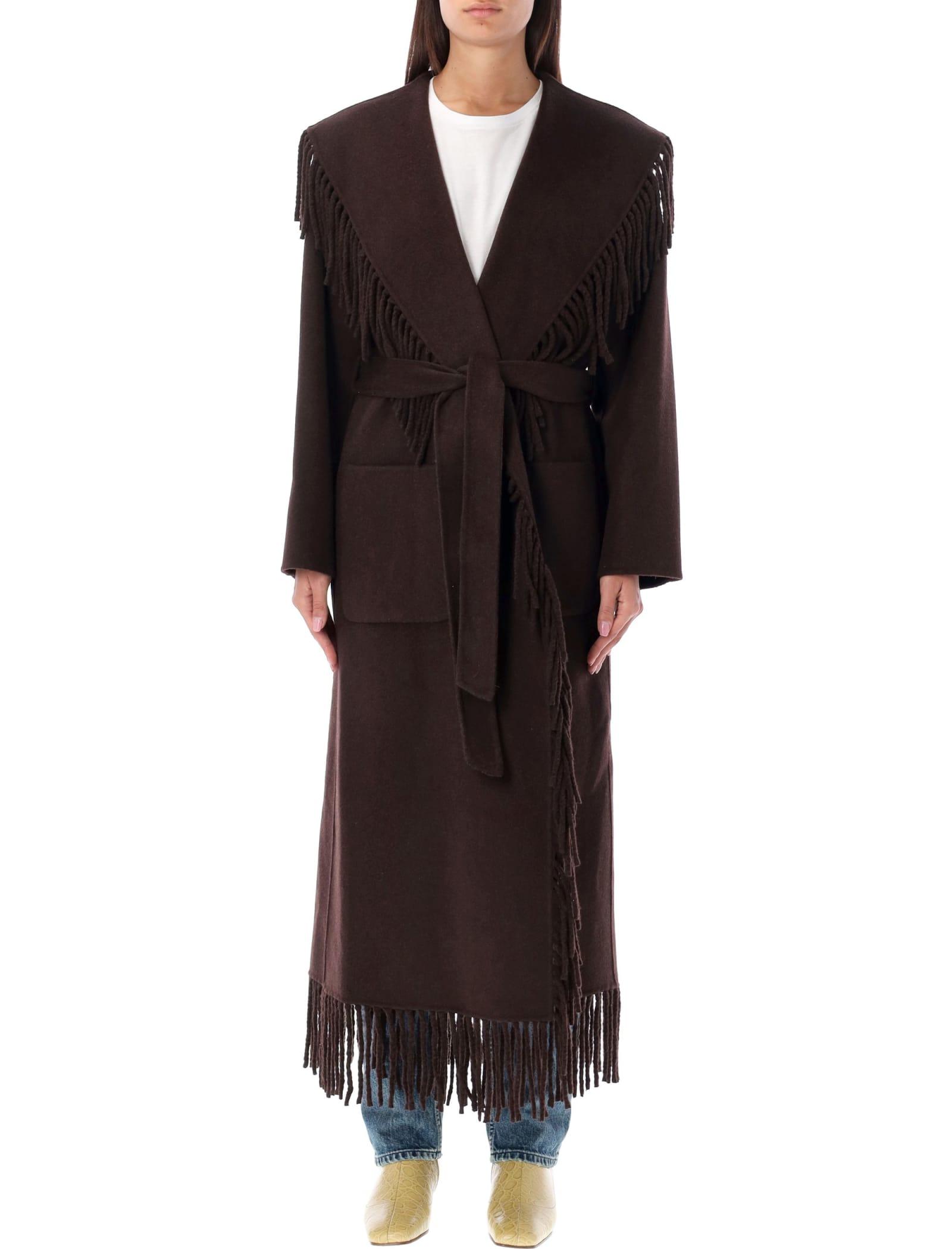 Jonathan Simkhai Carrie Wool Fringe Coat in Black | Lyst
