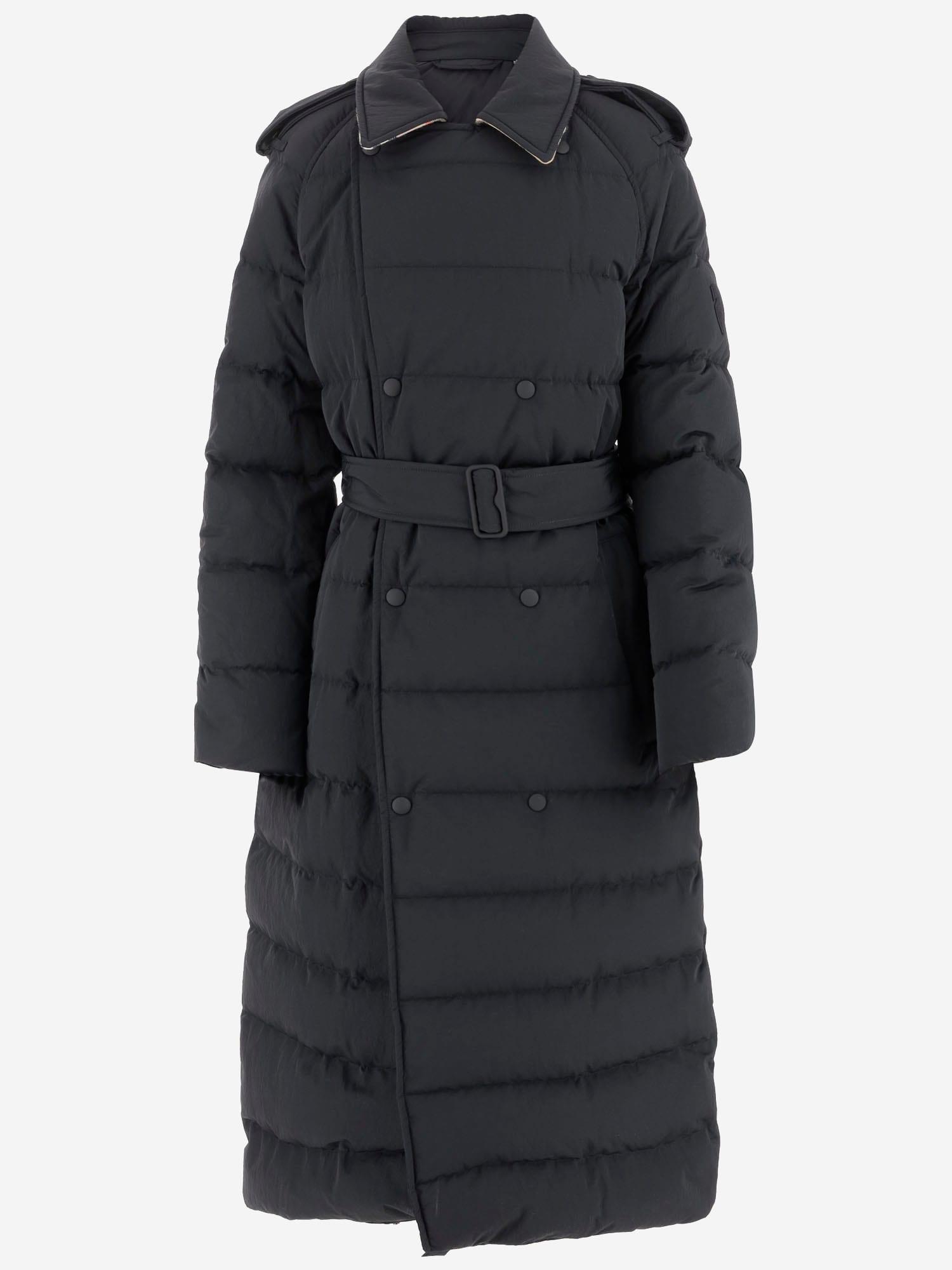Burberry Nylon Long Down Jacket in Black | Lyst