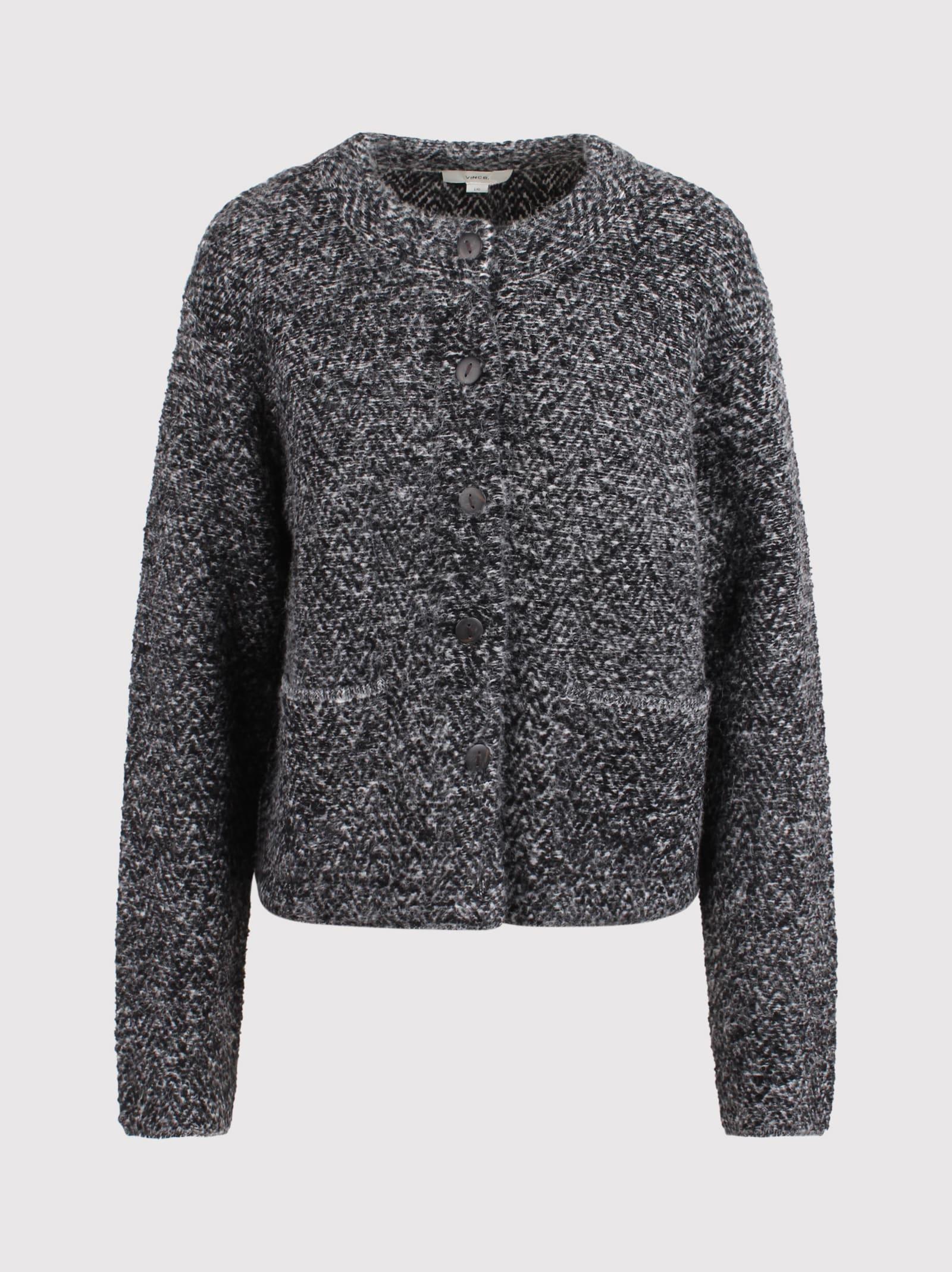 Vince Herringbone Wool Blend Cardigan Jacket in Gray | Lyst