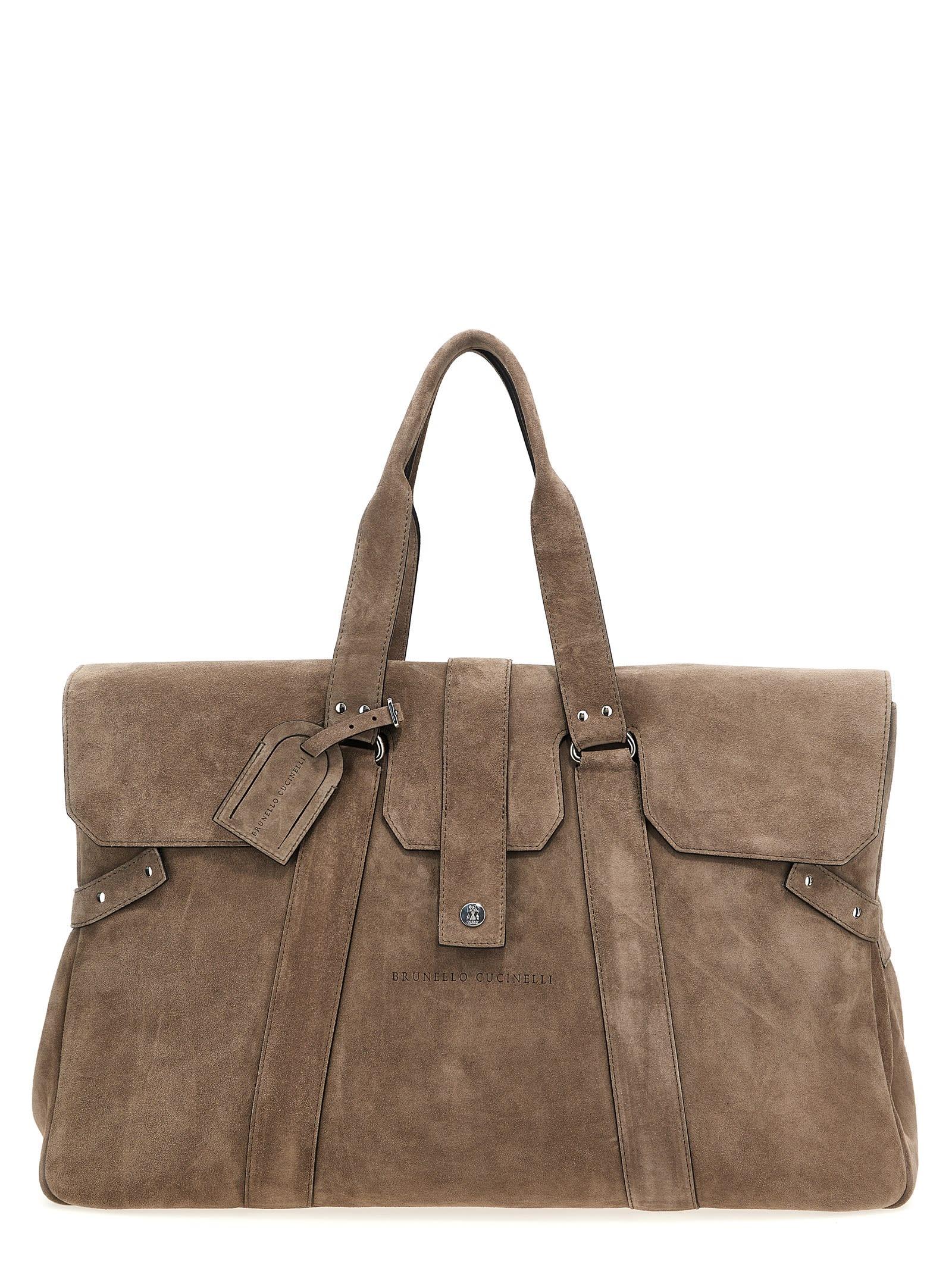 Brunello Cucinelli Logo Suede Duffel Bag in Brown for Men | Lyst UK