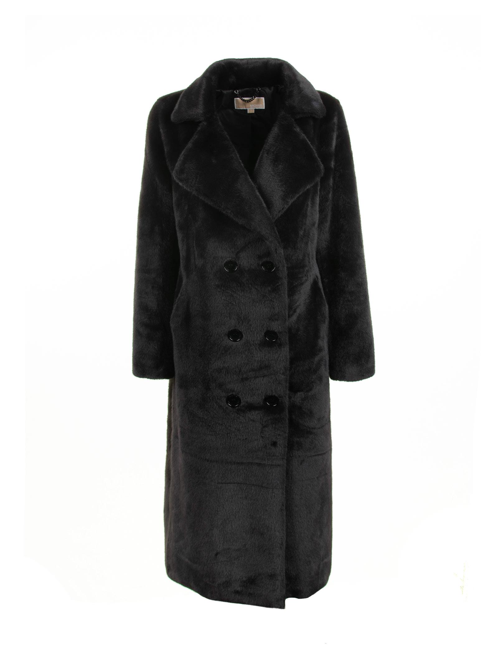Michael Kors Oversized Double Breasted Faux Fur Coat in Black | Lyst UK