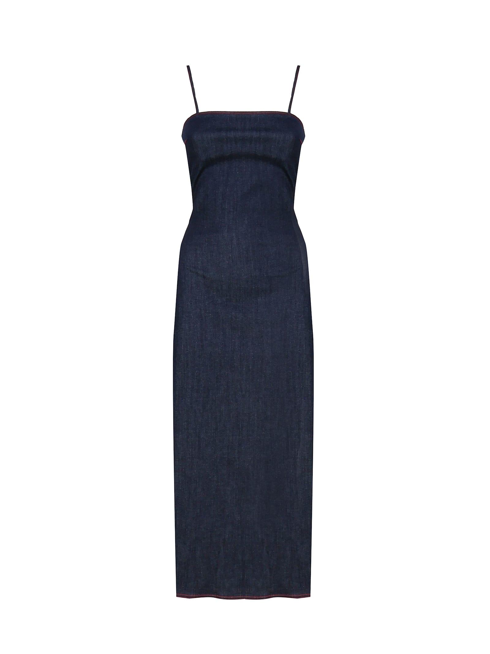 Alaïa Denim Midi Dress in Blue | Lyst