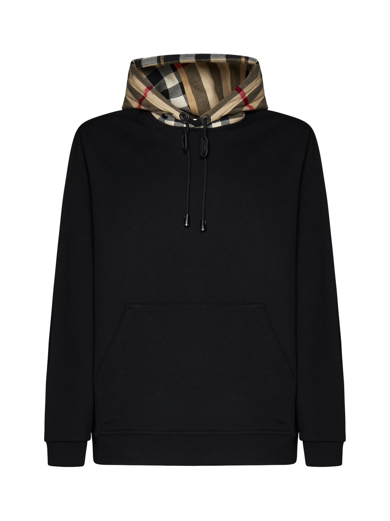 Burberry Samuel Check Cotton Hoodie in Black for Men | Lyst