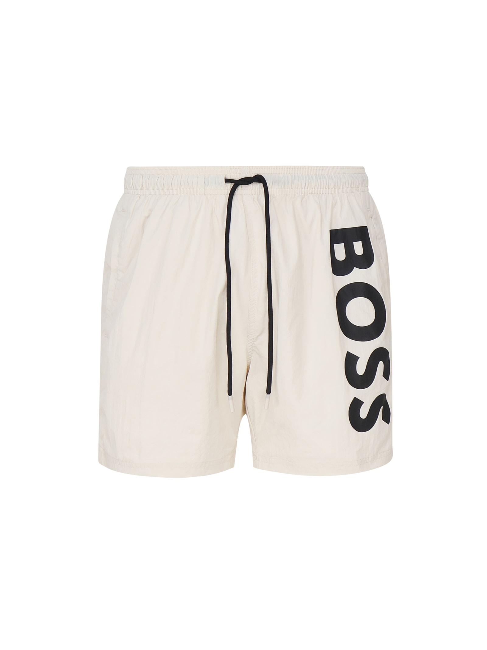 BOSS Swimsuit Shorts With Side Logo in White for Men | Lyst