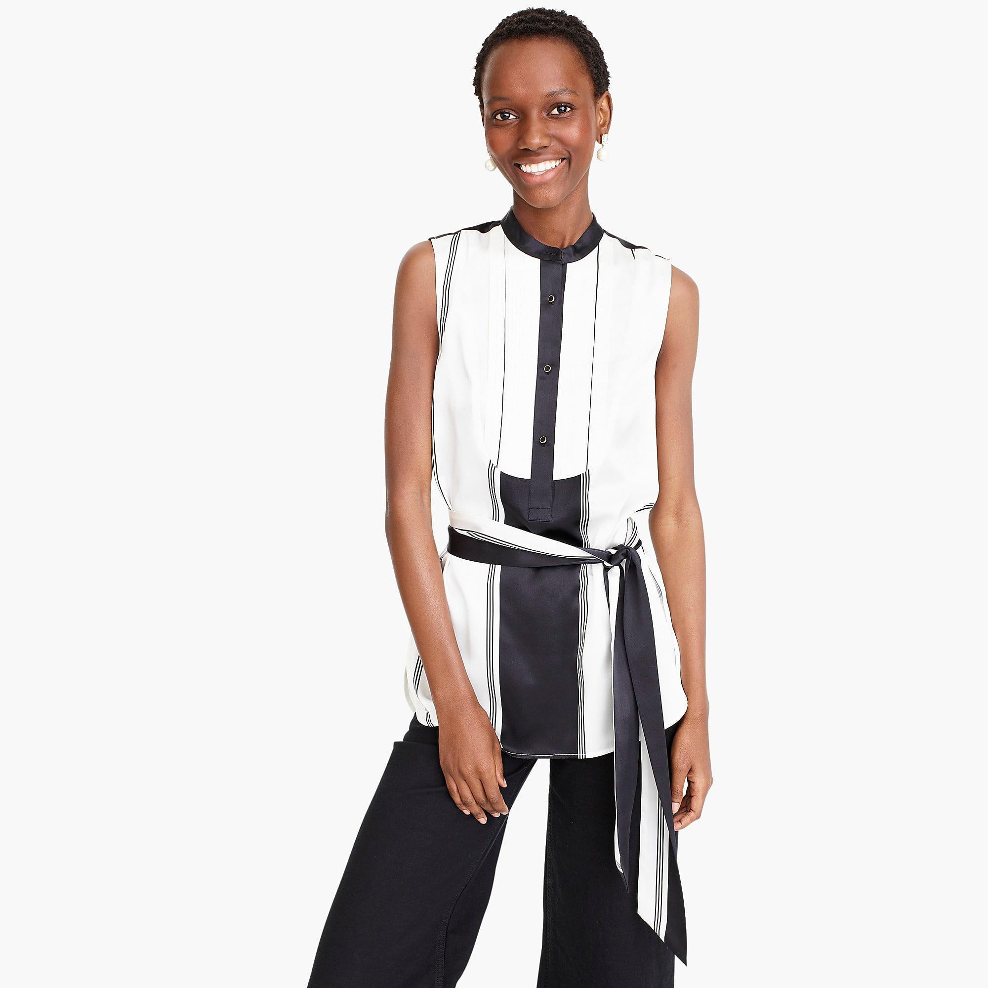 J Crew Collection Tuxedo Front Silk Tunic In Stripe Lyst
