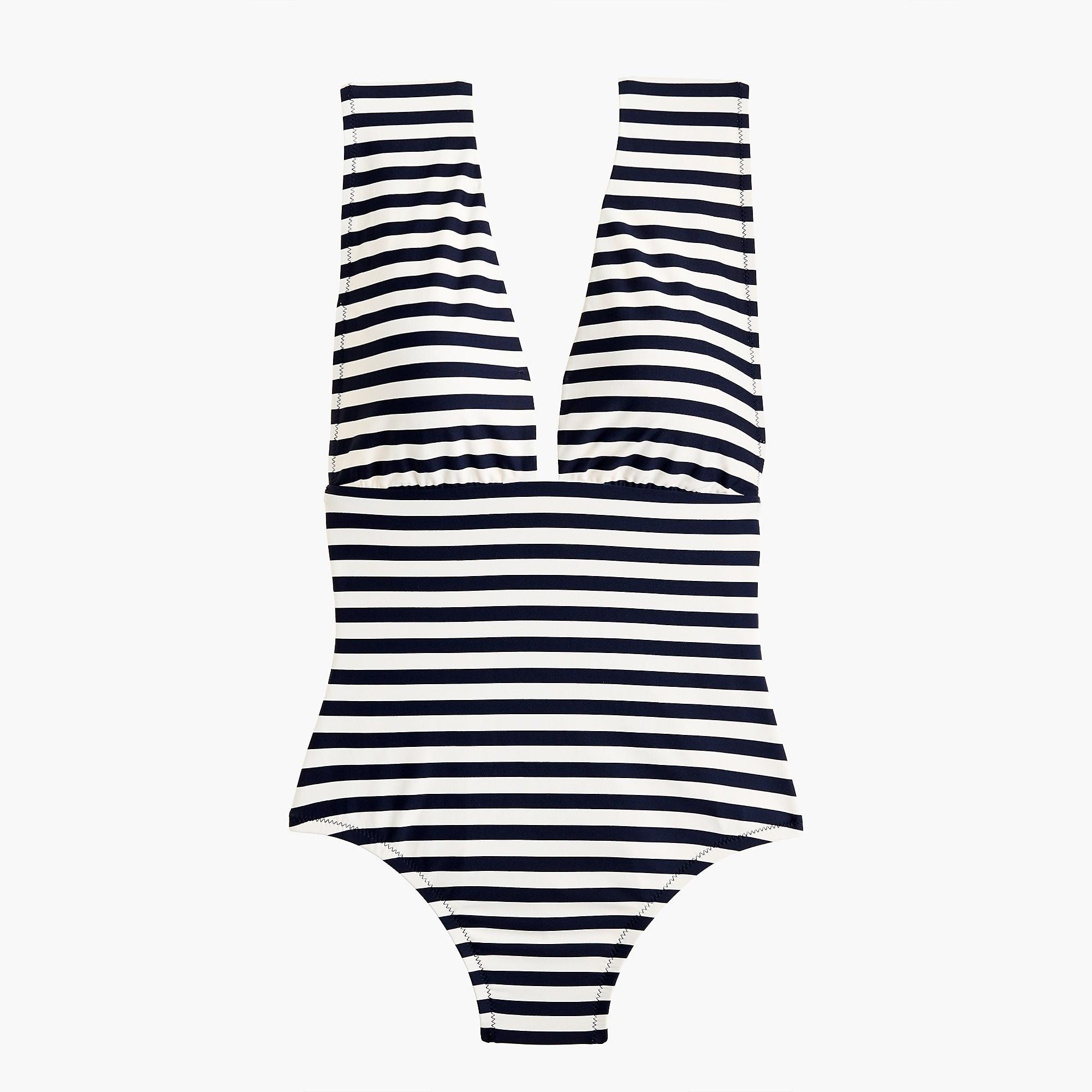 J Crew Synthetic Plunge V Neck One Piece Swimsuit In Classic Stripe In