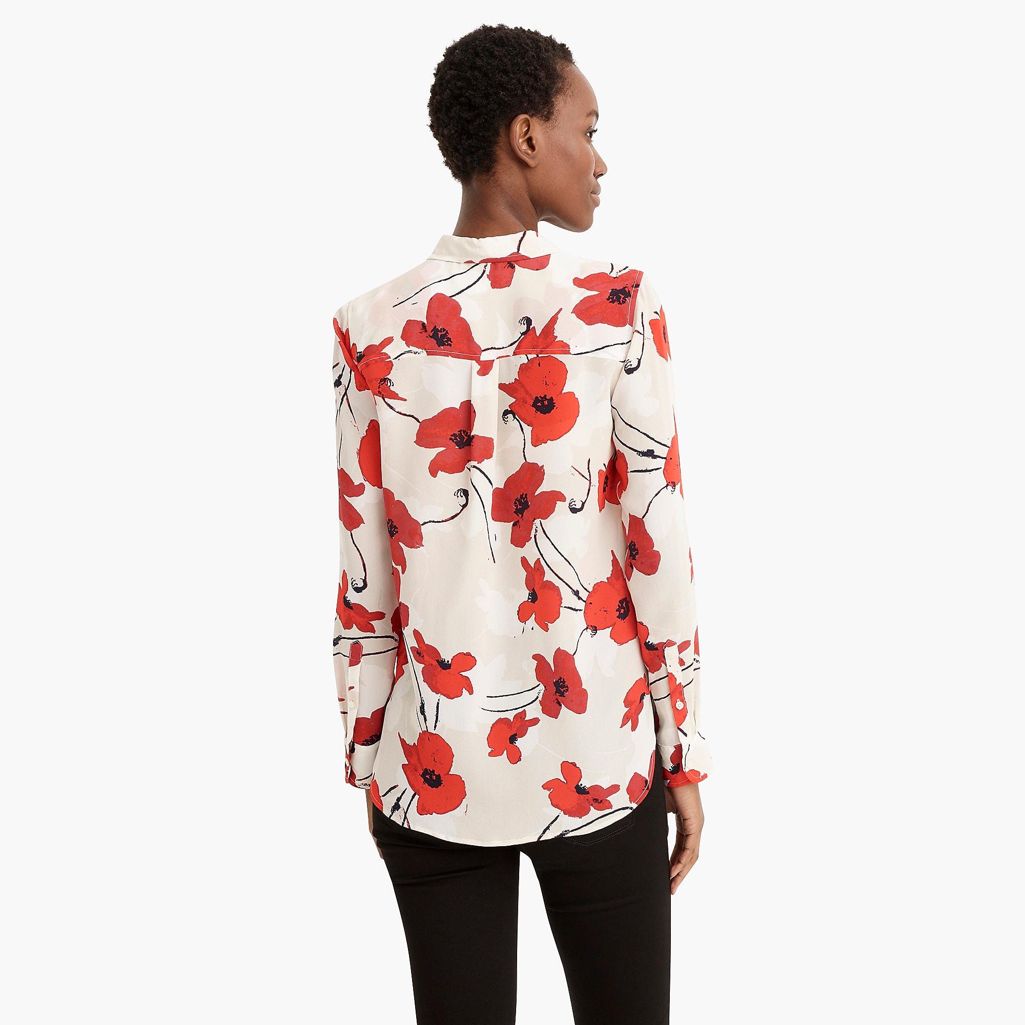 J Crew Silk Poppy Print Blouse In Natural Cerise Red Lyst