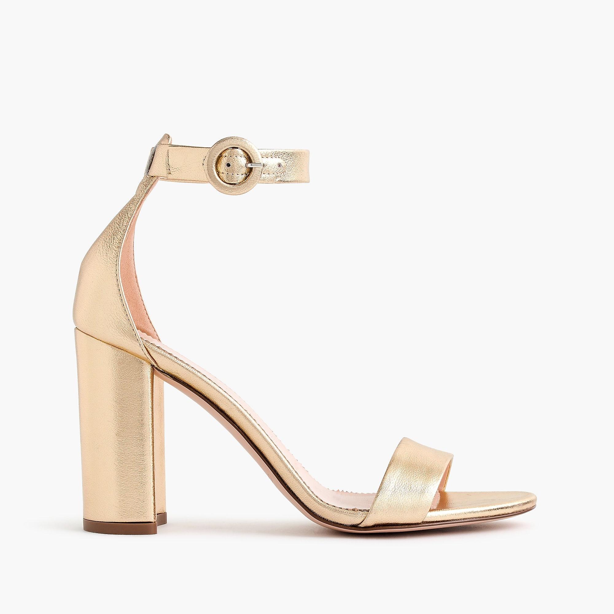 J.Crew Stella Heels With Ankle Strap In Metallic Leather - Lyst