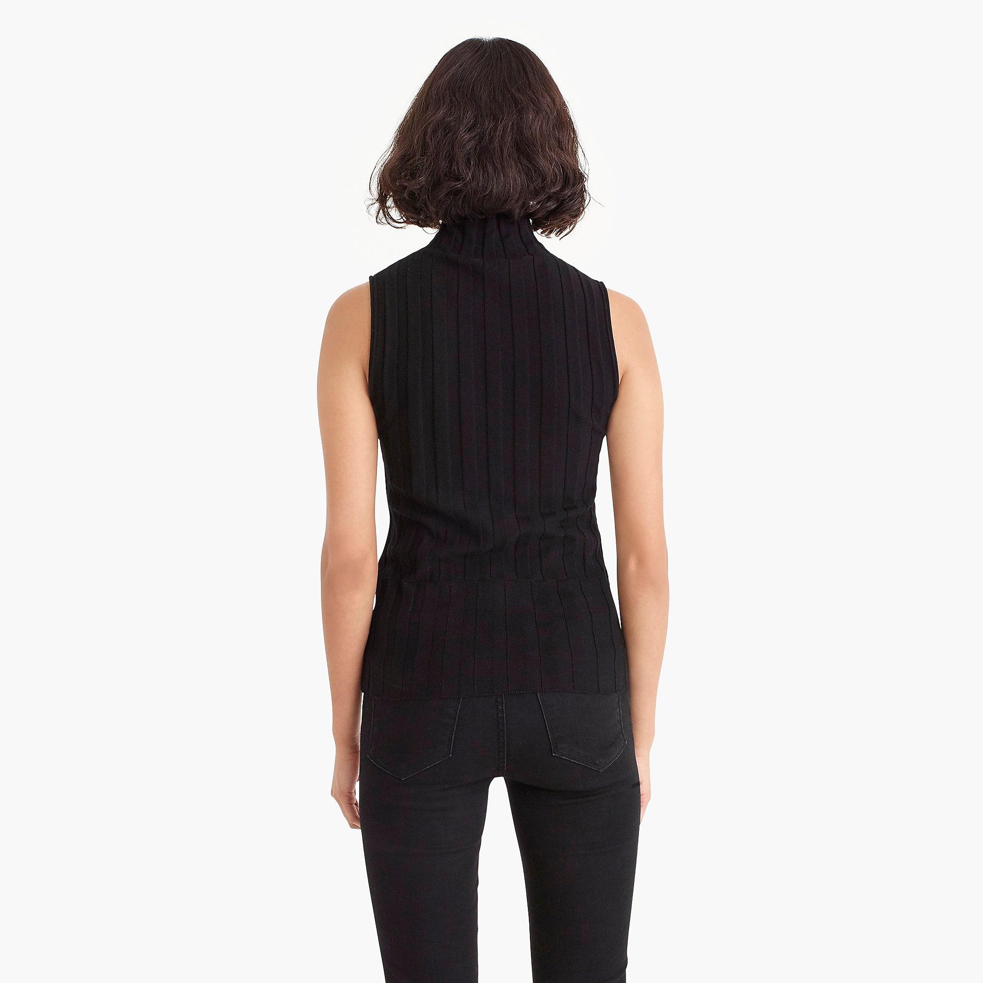J Crew Cotton 365 Stretch Sleeveless Turtleneck Ribbed Sweater In Black