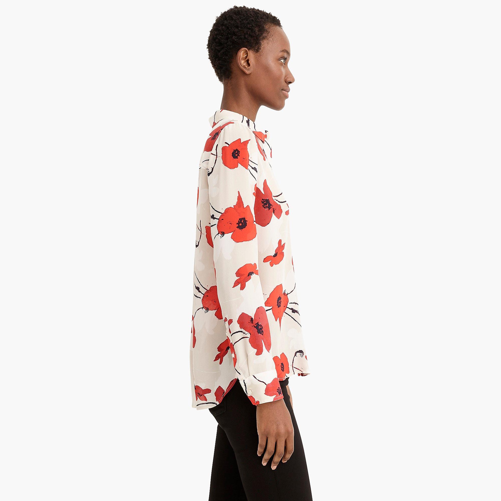 J Crew Silk Poppy Print Blouse In Natural Cerise Red Lyst