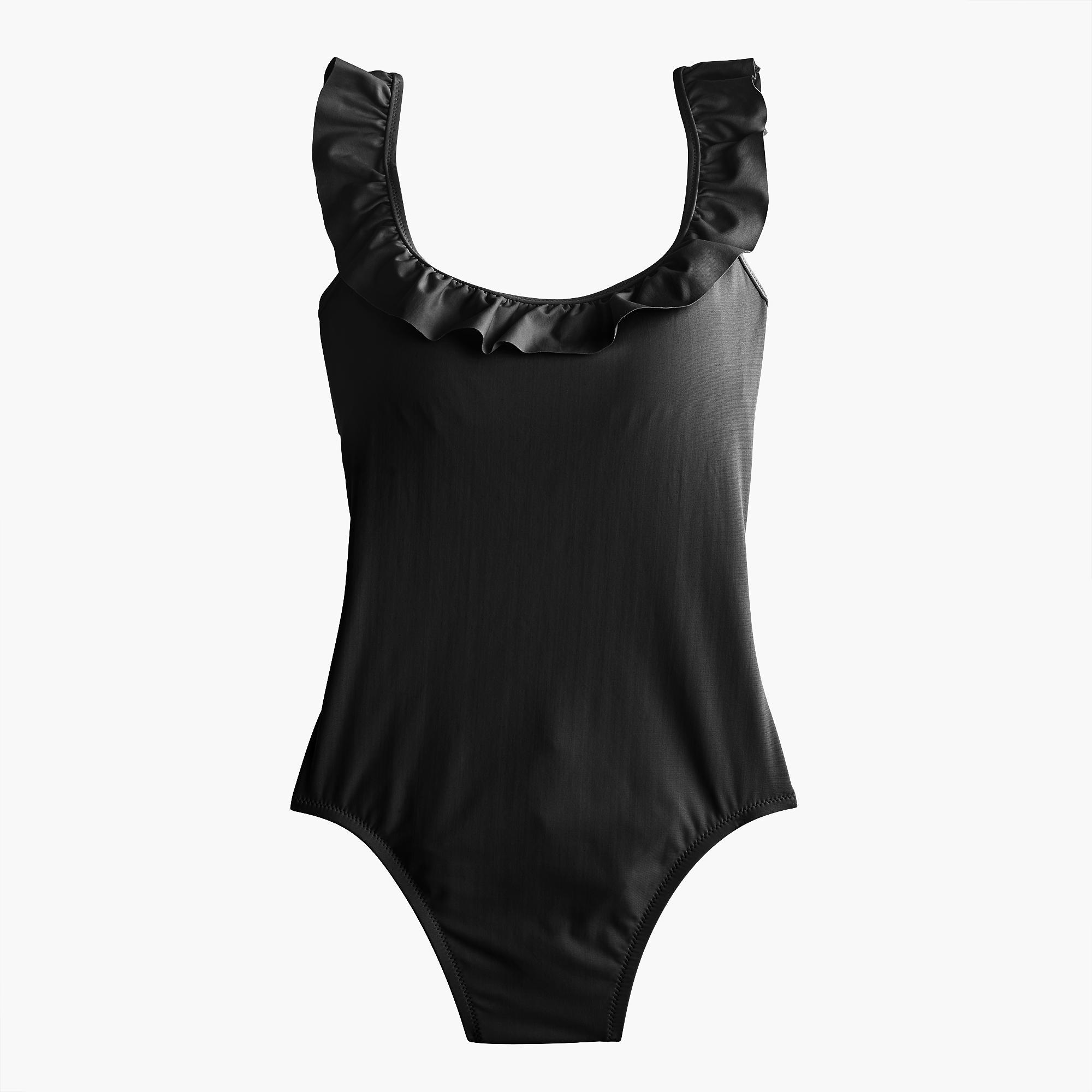 J Crew Synthetic Ruffled Scoopback One Piece Swimsuit In Black Lyst