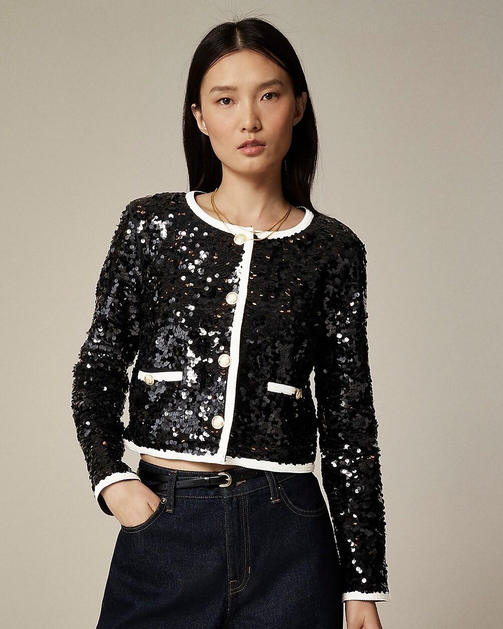 J.Crew Mariner Jersey Lady Jacket With Sequins in Black | Lyst