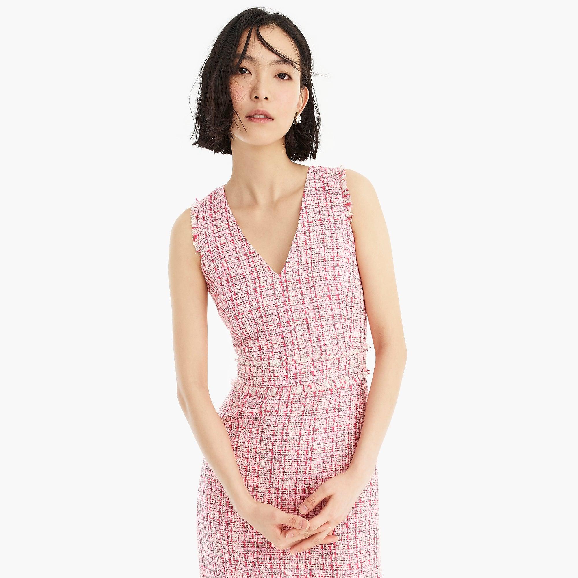 J Crew V Neck Sheath Dress In Pink Metallic Tweed Lyst