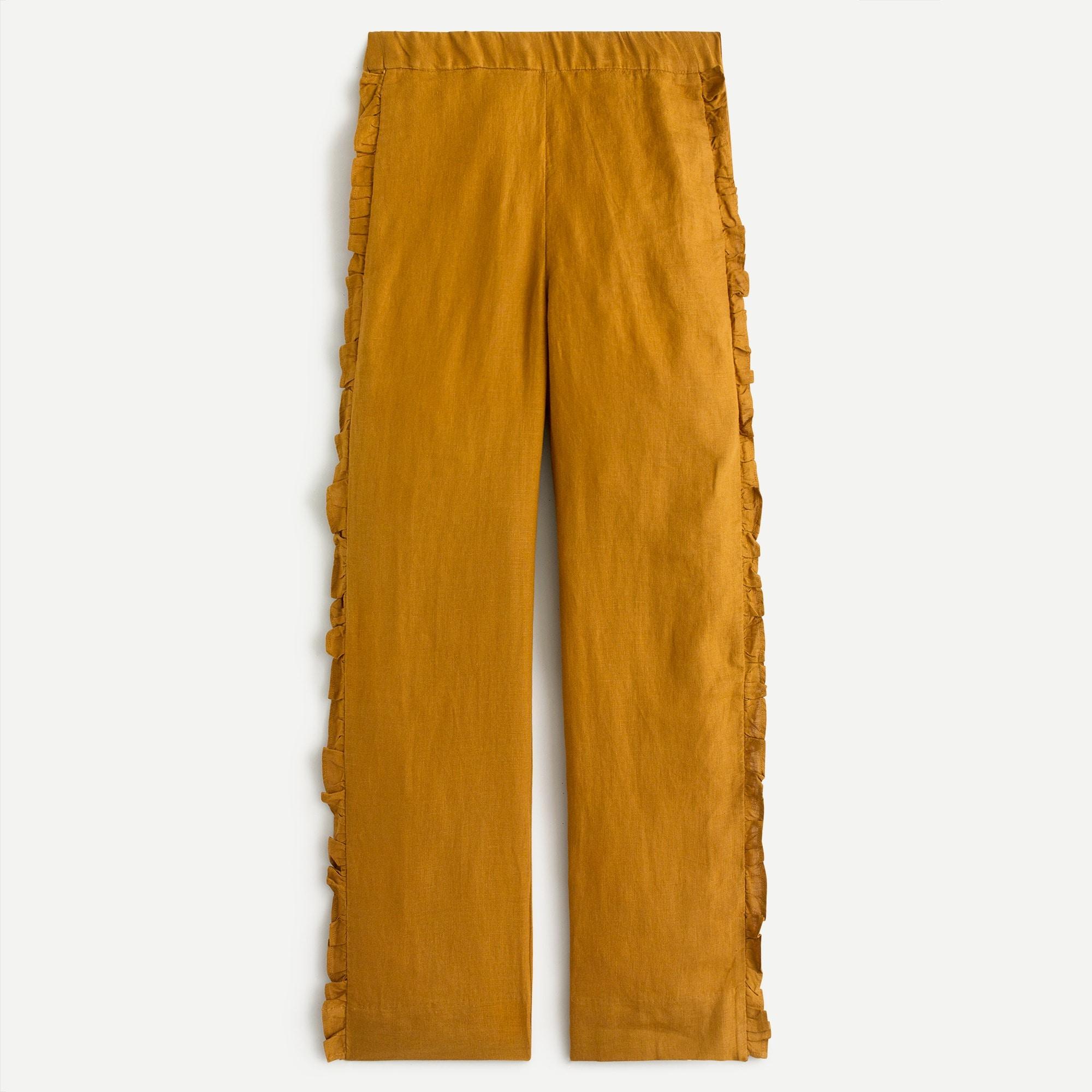J.Crew Wide-leg Ruffle Pant In Linen in Yellow - Lyst