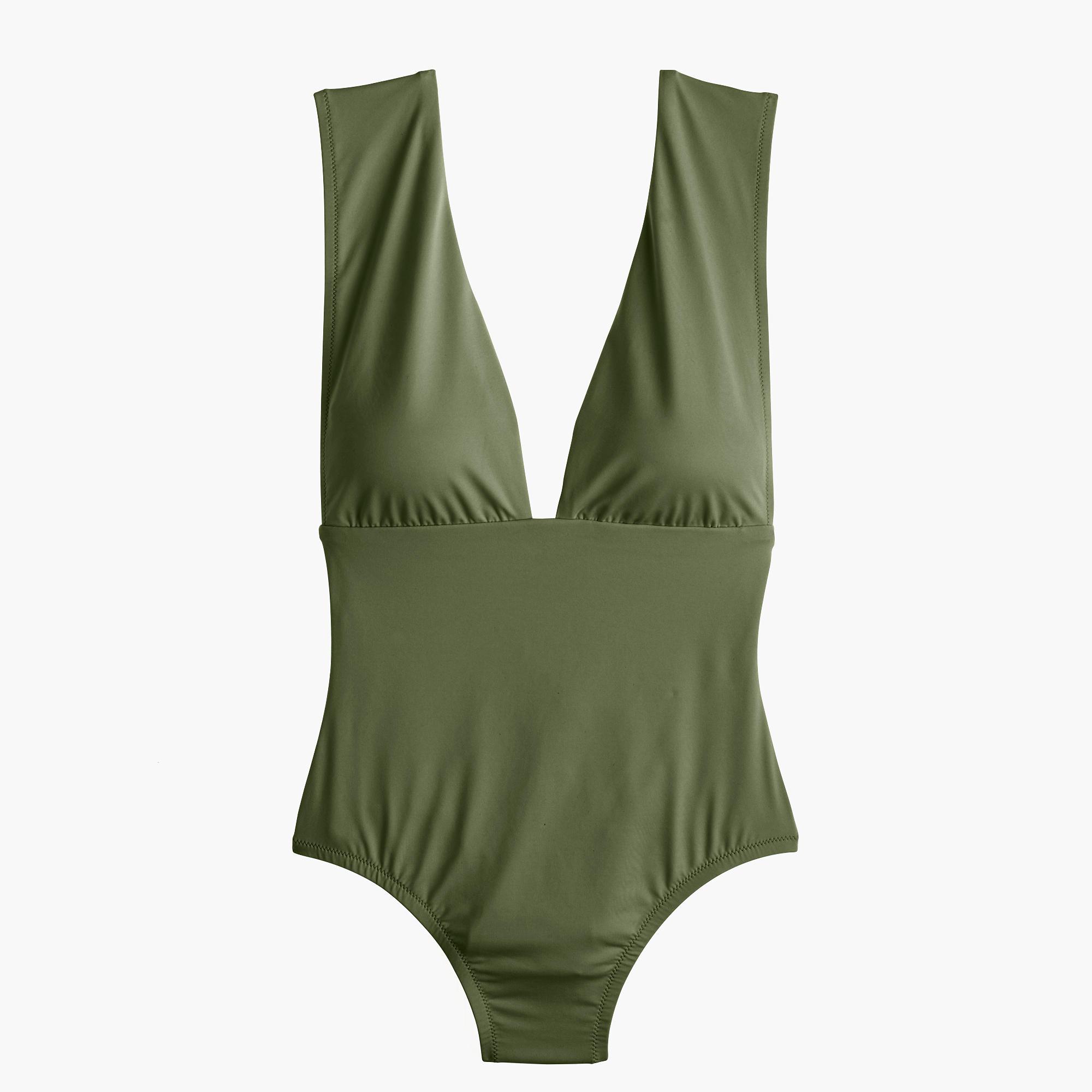 J Crew Synthetic Plunge V Neck One Piece Swimsuit In Green Lyst