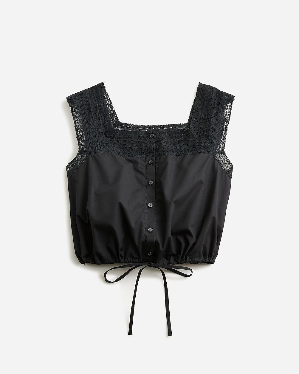 J.Crew Lace-Trim Cropped Top in Black | Lyst