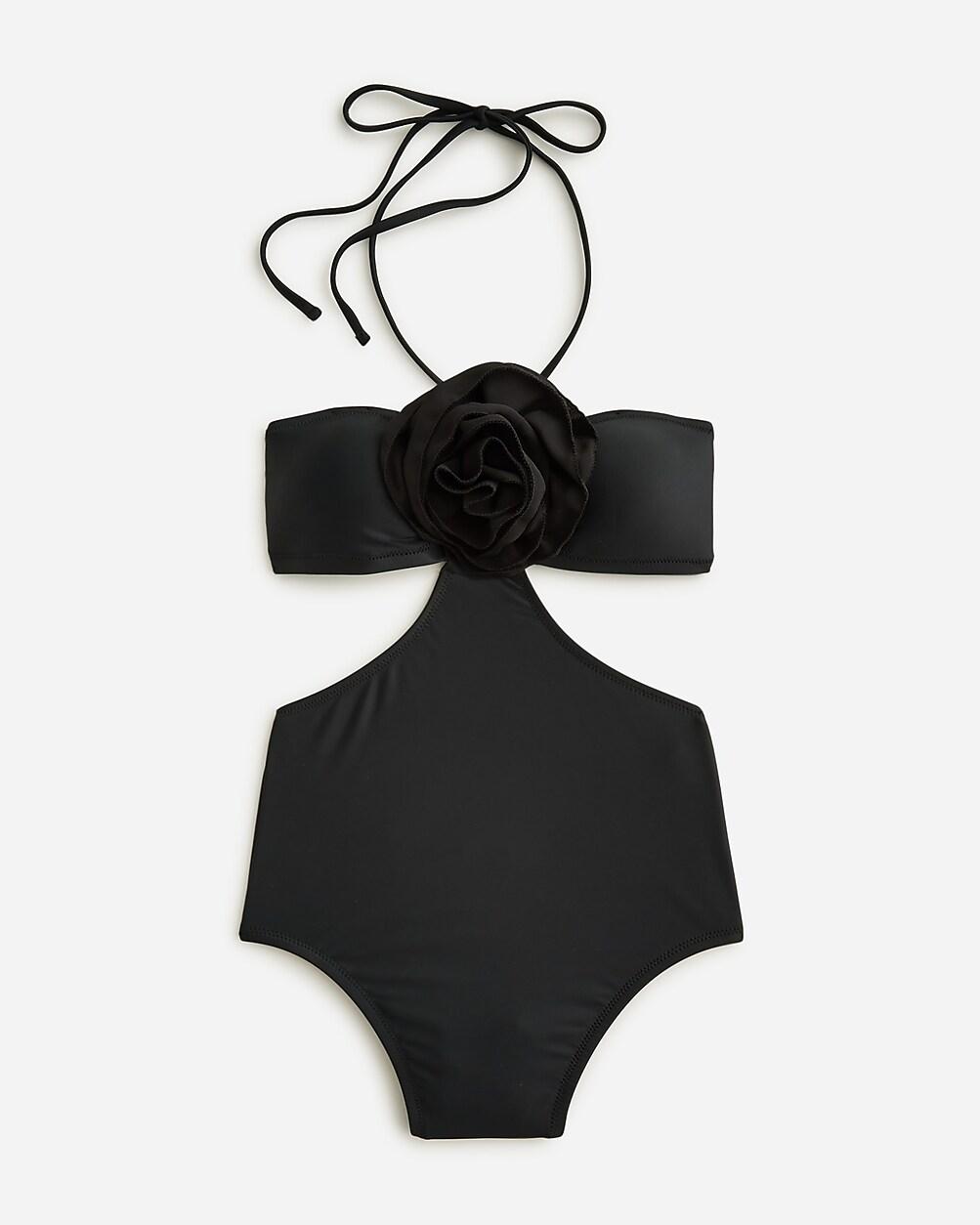 J Crew Rosette Side Cutout One Piece Swimsuit In Black Lyst