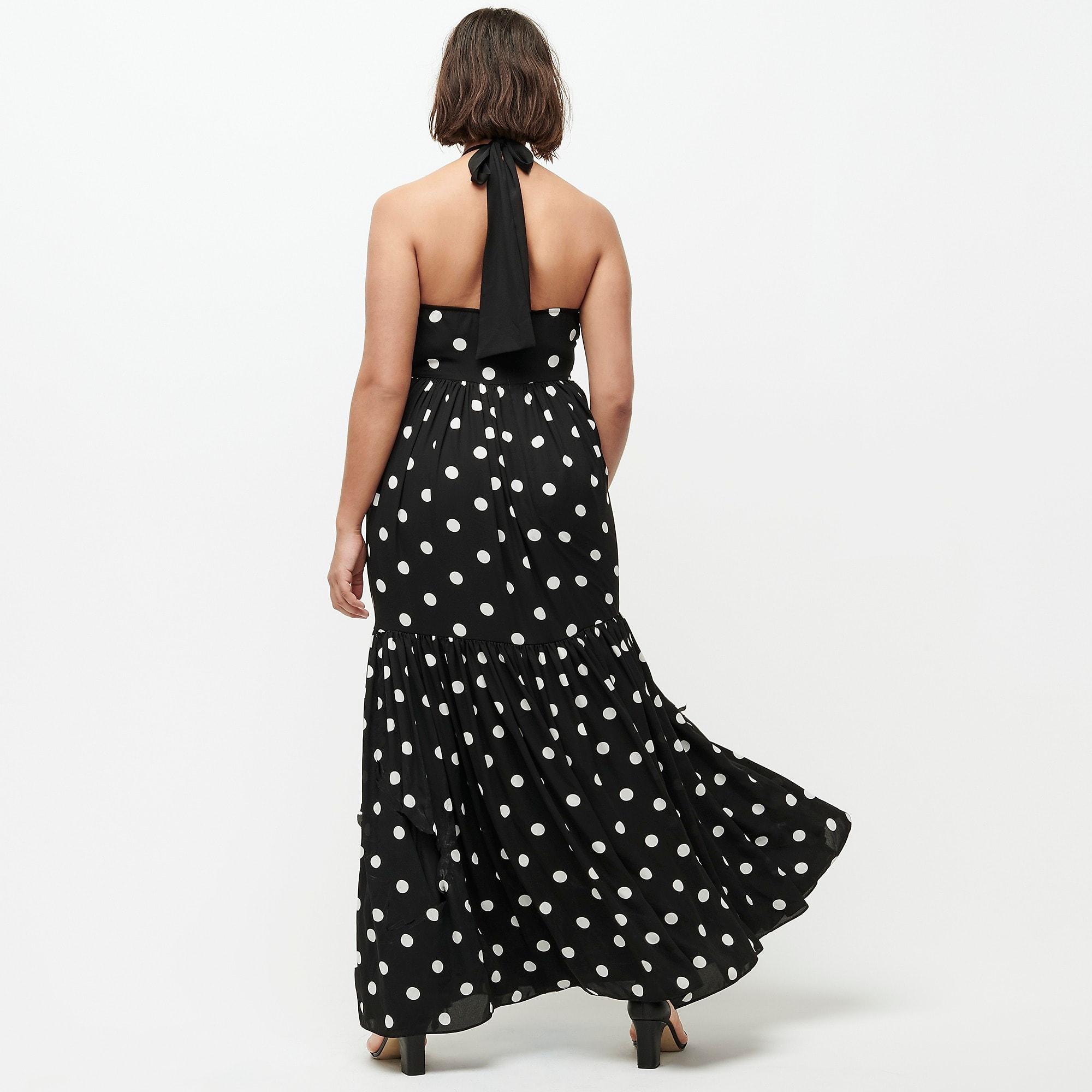 J Crew Halter Neck Tiered Maxi Dress In Dot In Black Ivory Black Lyst