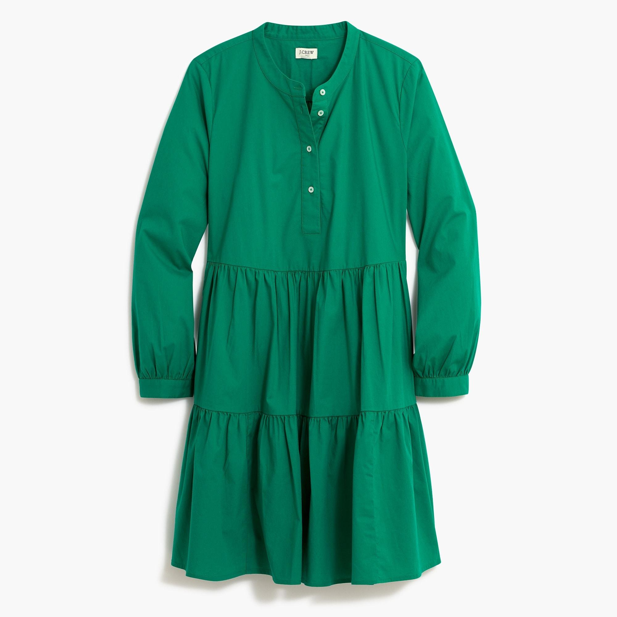 J Crew Stretch Cotton Poplin Tiered Dress In Vivid Emerald Green Lyst