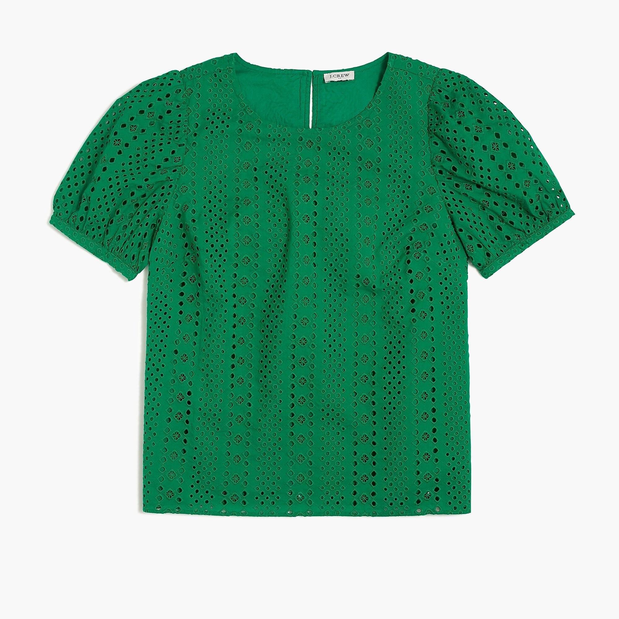 J Crew Cotton Eyelet Puff Sleeve Top In Green Lyst