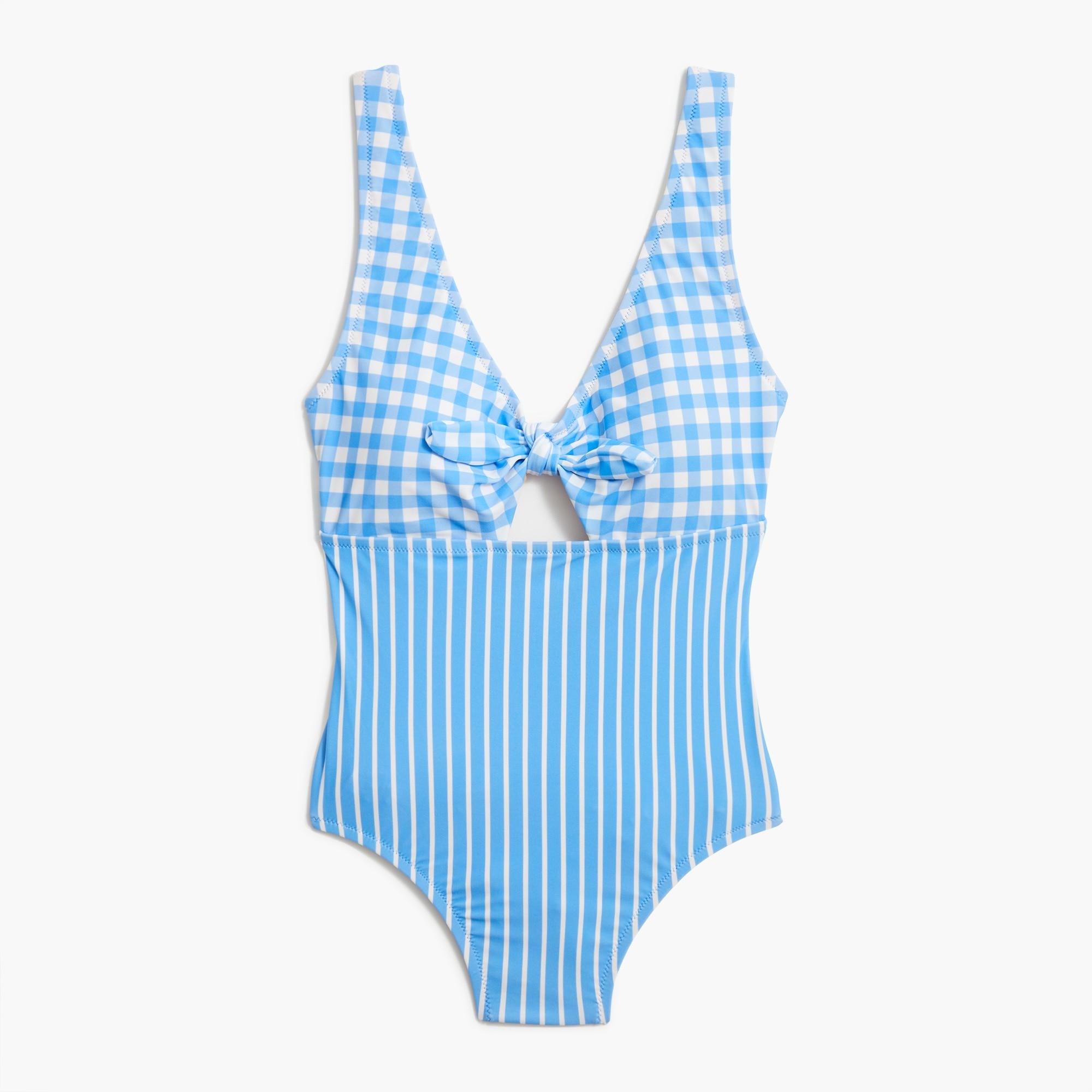 J Crew Printed Cutout One Piece Swimsuit With Bow In Blue Lyst