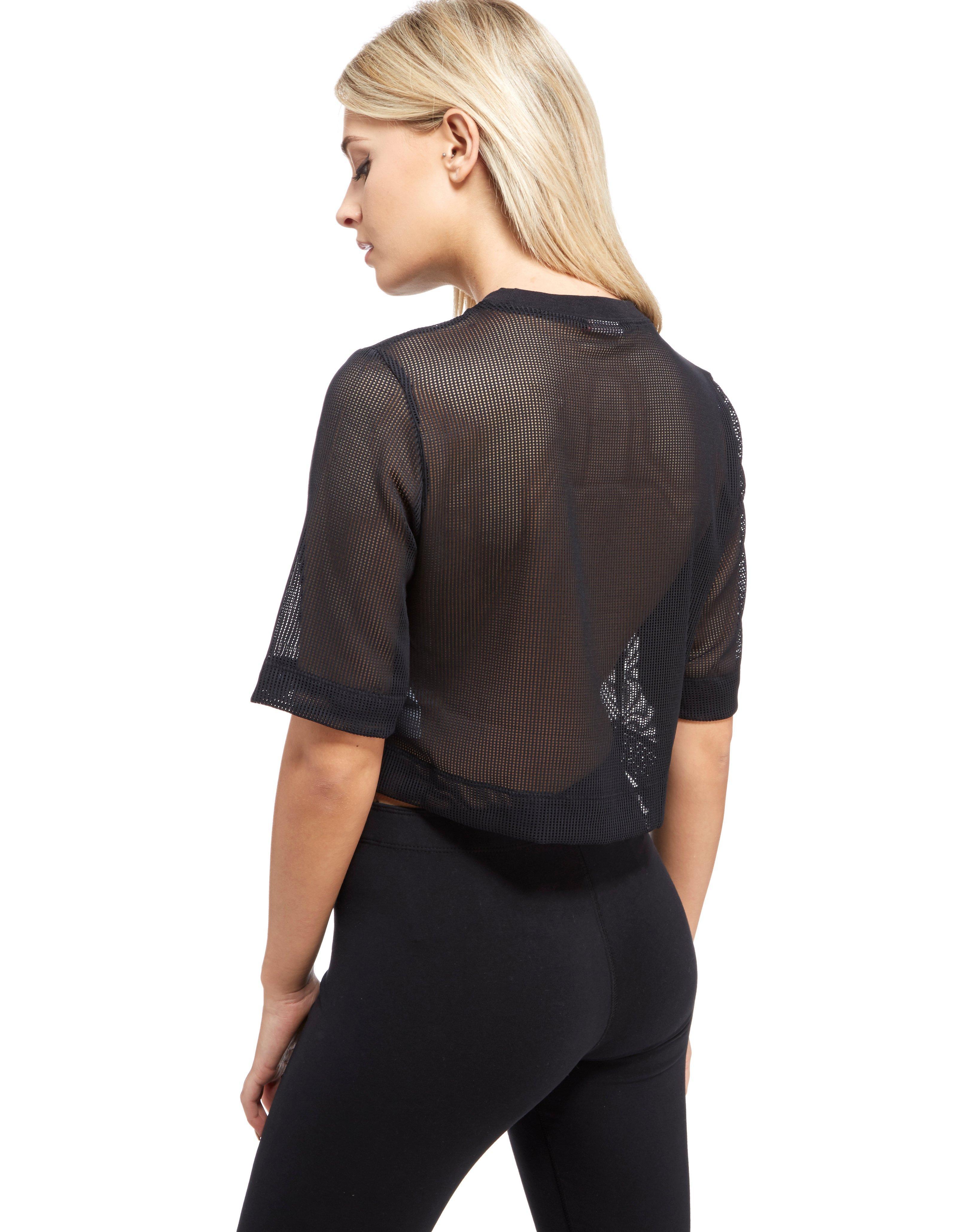 Nike Synthetic Mesh Panel Crop T Shirt In Black White Black Lyst