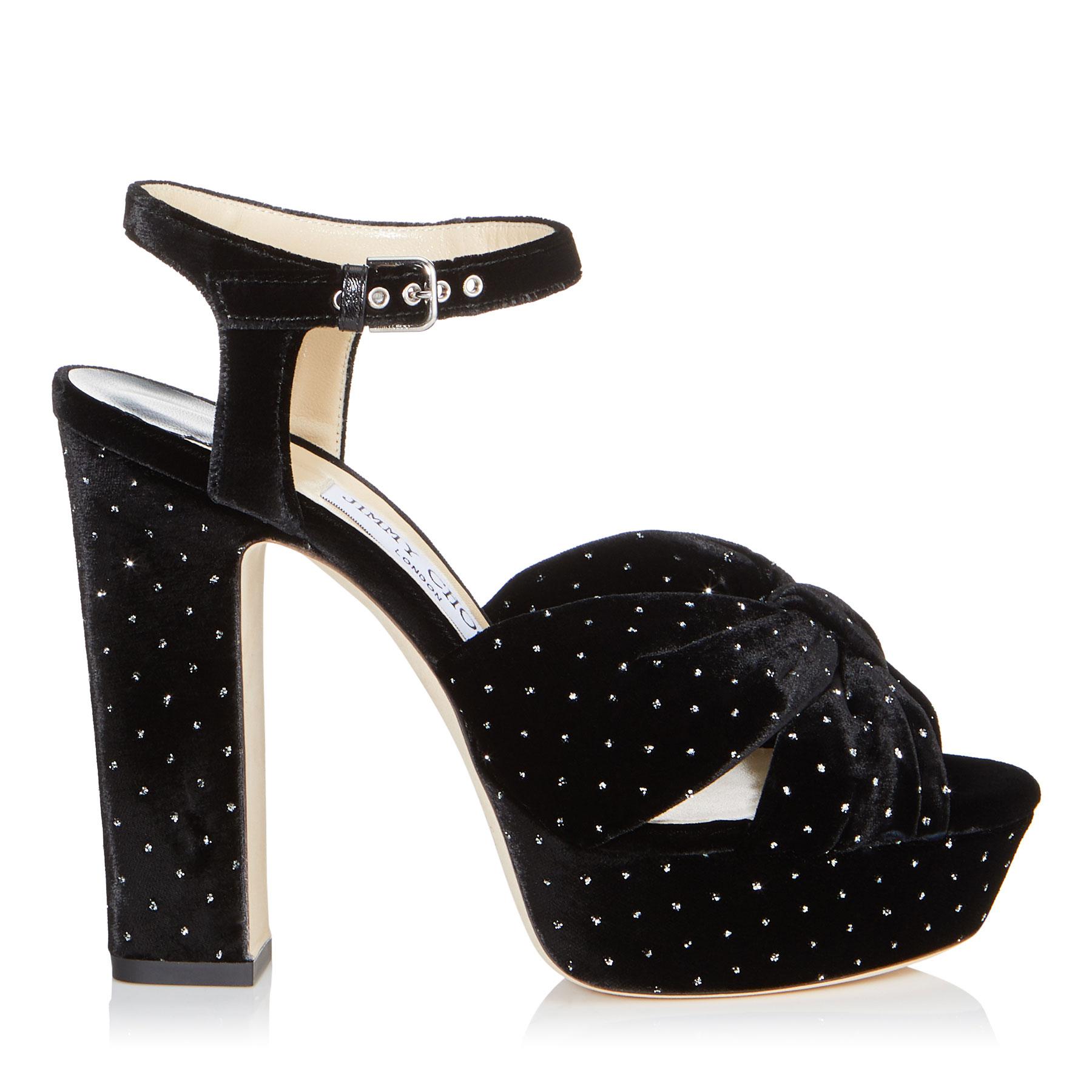 Jimmy Choo Heloise 120 Embellished Velvet Platform Sandal in Black | Lyst