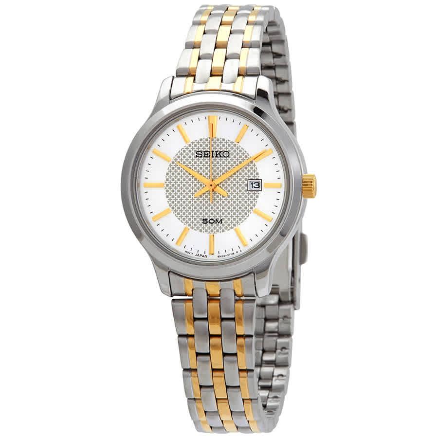 Seiko Neo Classic Quartz White Dial Two Tone Ladies Watch In Gold Tone