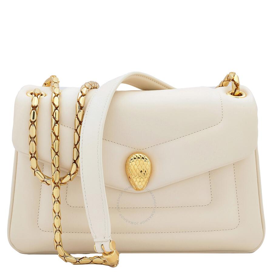 BVLGARI Ivory Serpenti Reverse Leather Shoulder Bag in Natural | Lyst