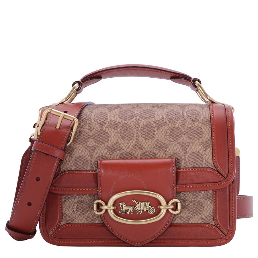 COACH Tan Rust Signature Canvas Hero Shoulder Bag in Pink | Lyst