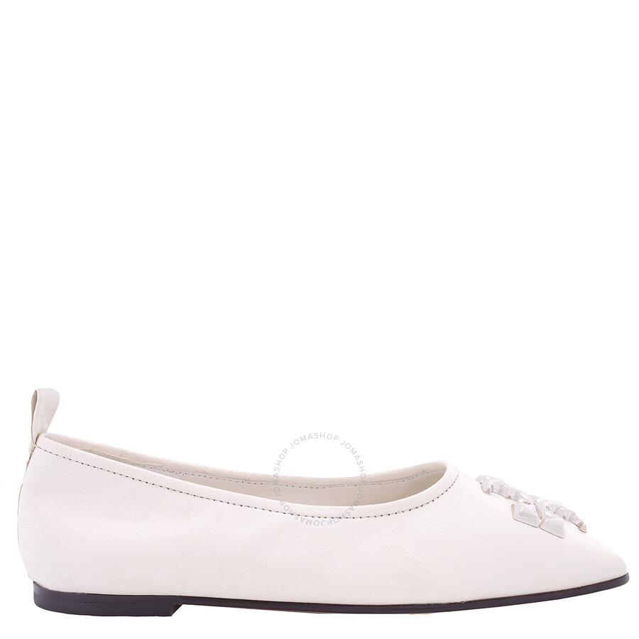 Tory Burch New Ivory Leather Eleanor Ballet Flats in Pink | Lyst
