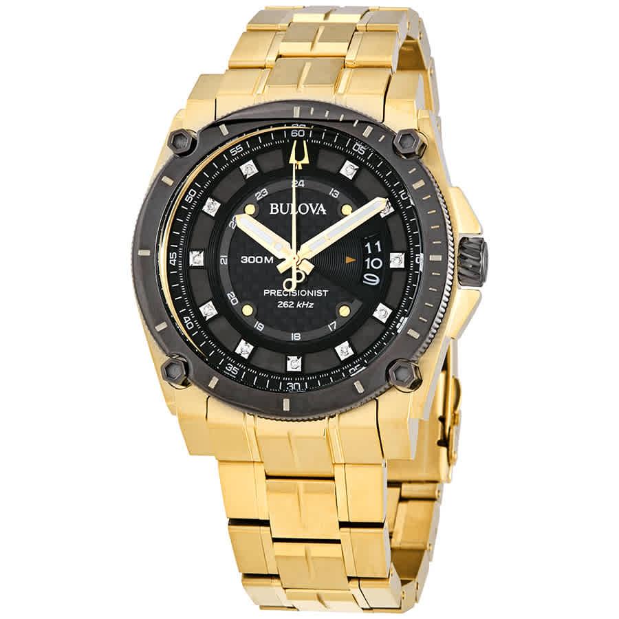 Bulova Precisionist Quartz Diamond Black Dial Mens Watch in Black,Gold ...