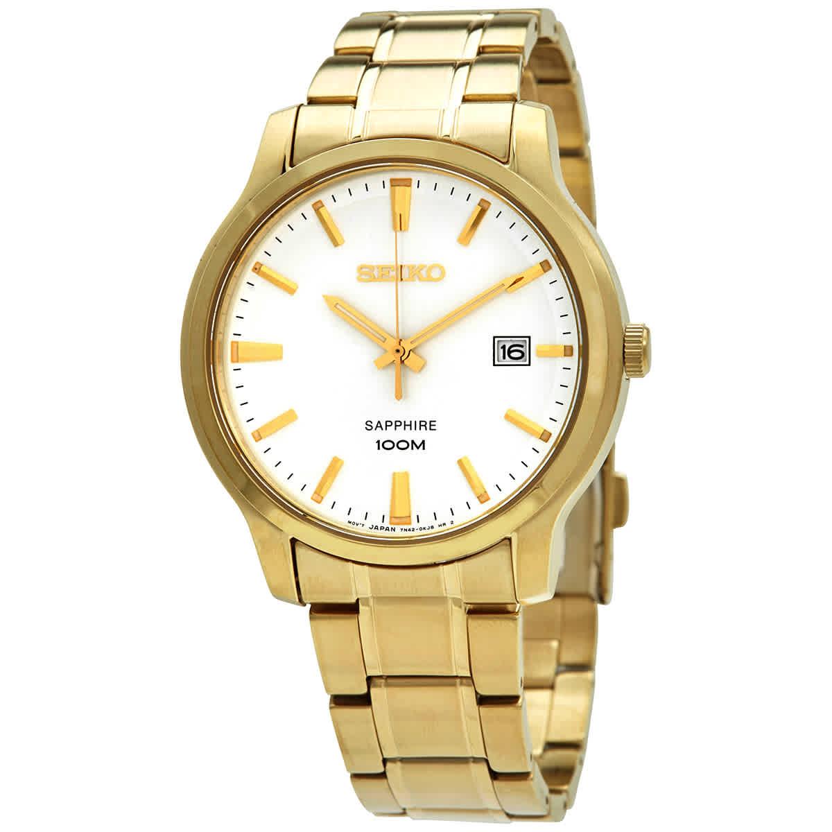Seiko Sapphire Glass Silver Dial Mens Watch in Gold Tone,Silver Tone ...