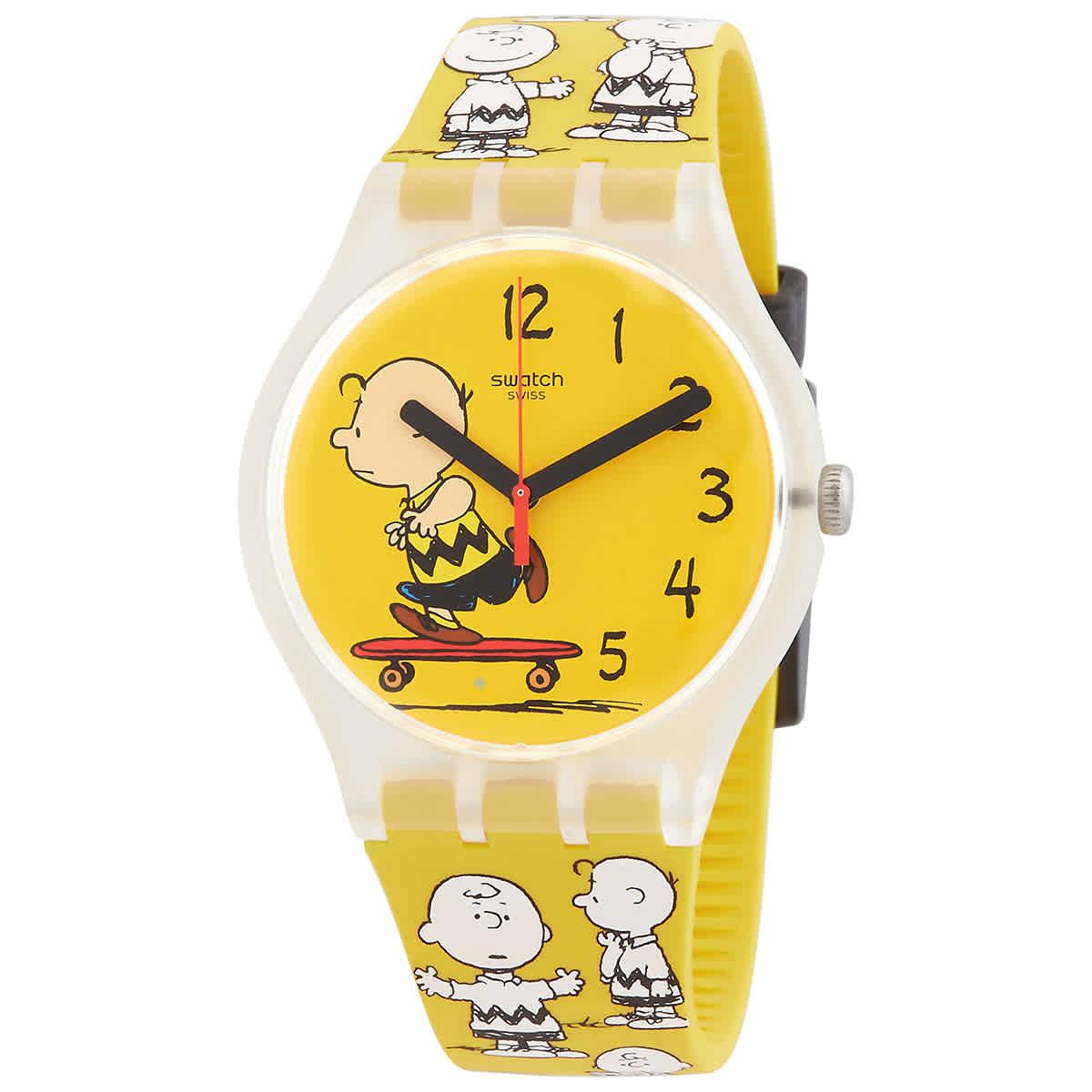 Swatch Peanuts Pow Wow Quartz Yellow Dial Unisex Watch in Metallic | Lyst