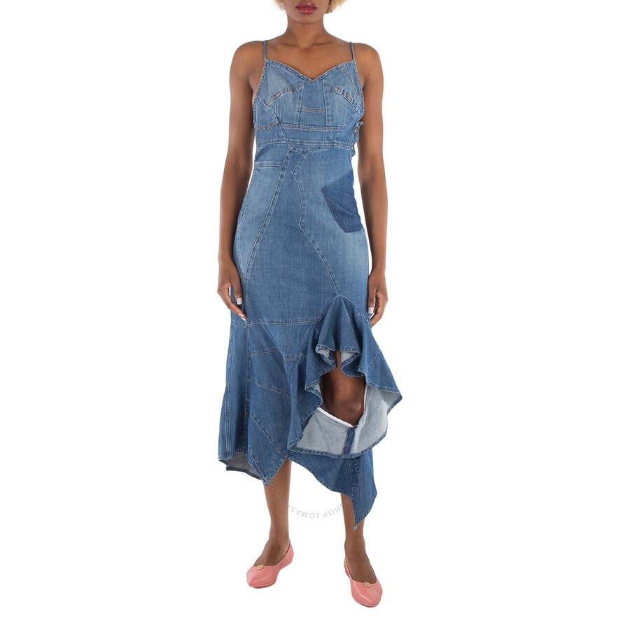 Loewe Denim Asymmetric Denim Ruffle Dress in Blue | Lyst